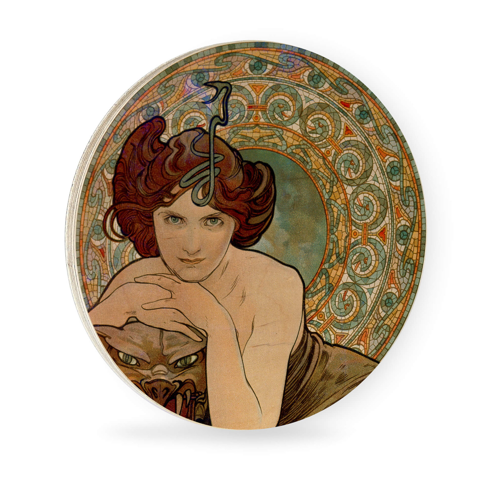 Wall Circle Wood Mucha - Gemstones Emerald | wall-art.com