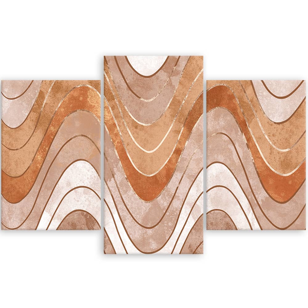 3 stykke lærredsprint, vandrette bølgede linjer | wall-art.dk