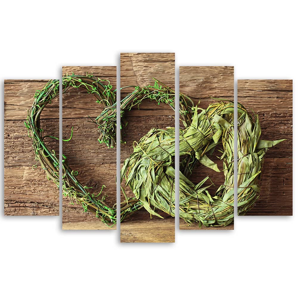 5 stykke lærred print Hjerte træ urter Grøn | wall-art.dk