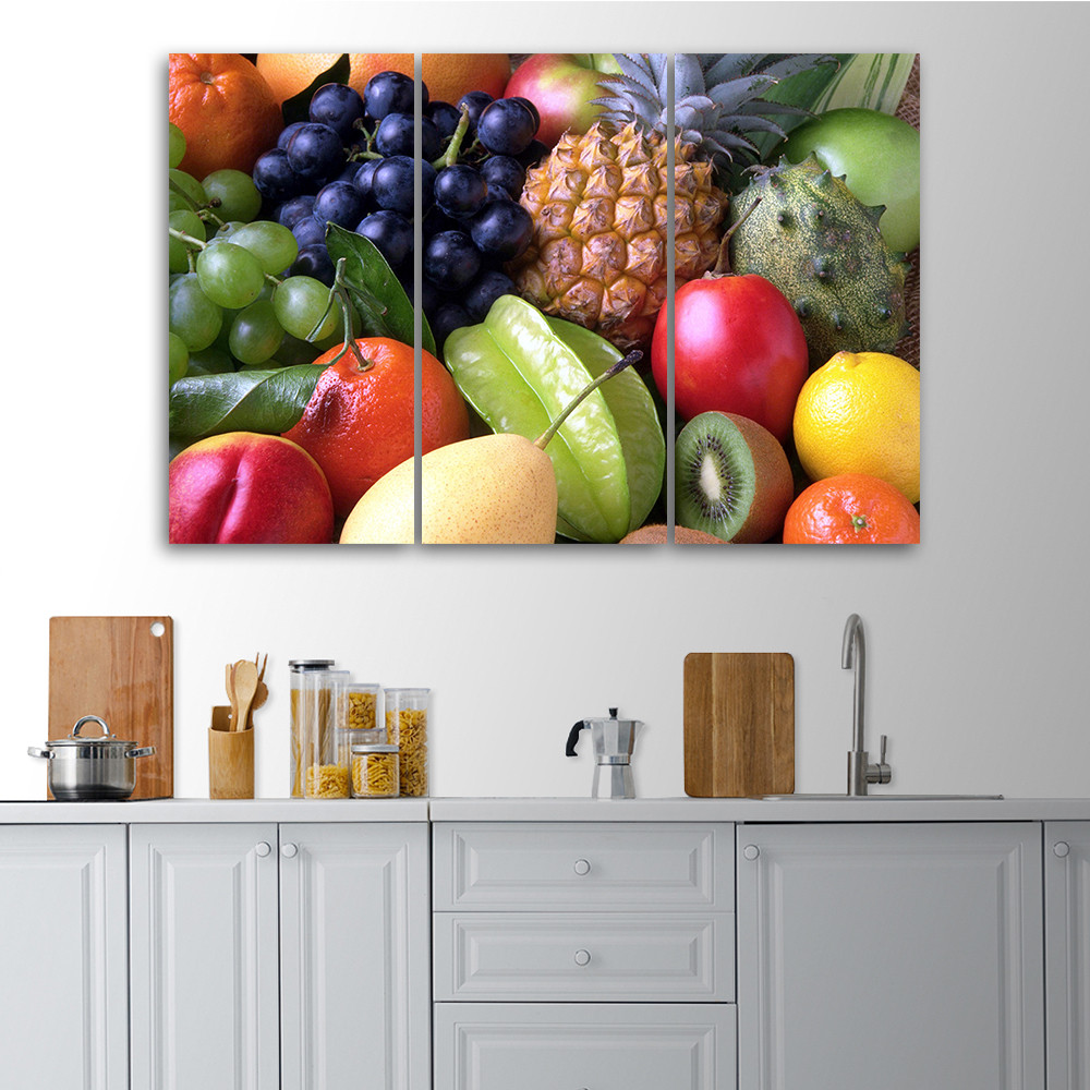 3 stykke lærredsprint, farvede frugter | wall-art.dk