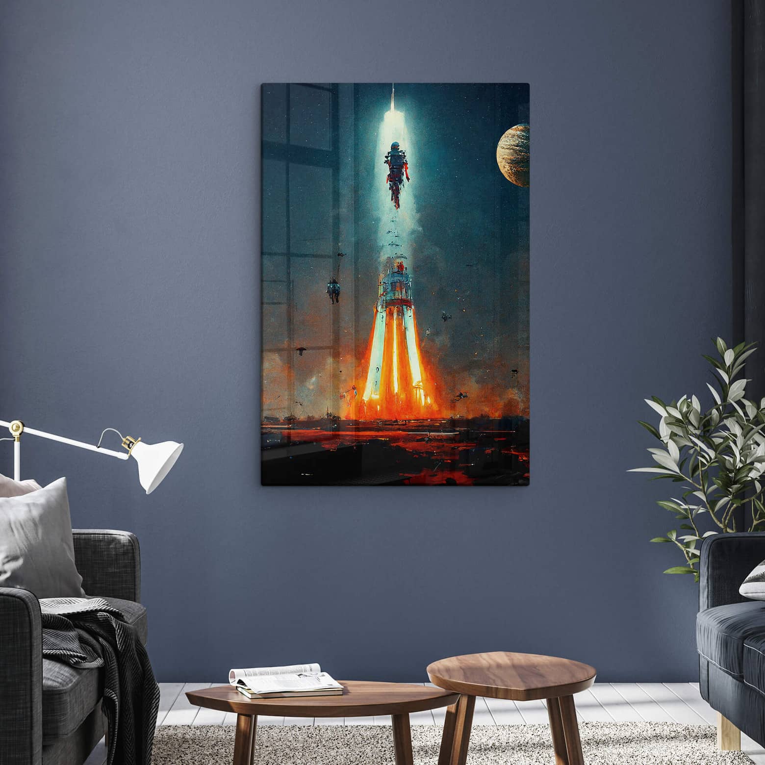 Glasschilderij Heine - De ruimte in - raketlancering - Astro Cruise ...