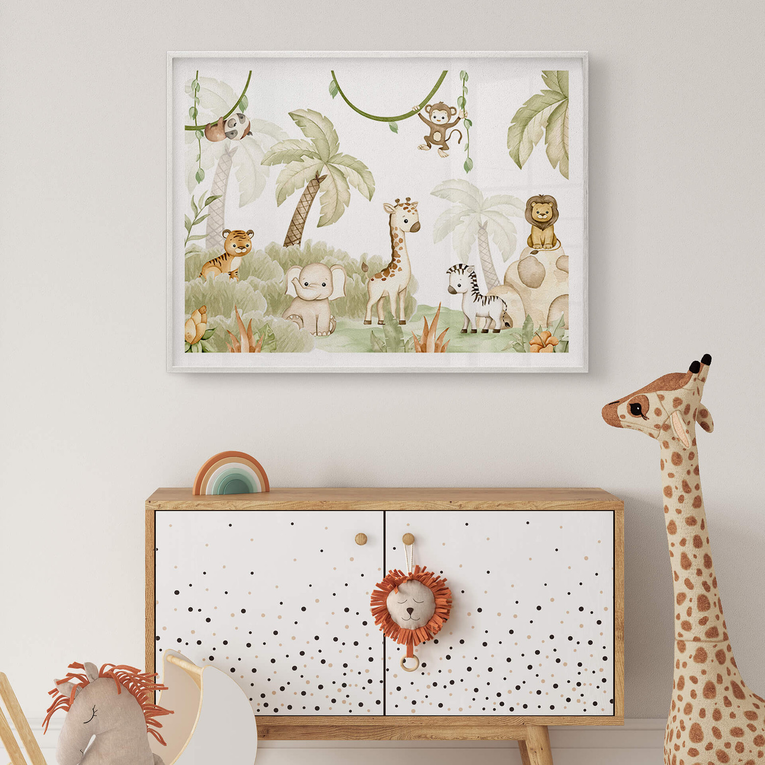 Kinderposter Oliver Robins - Niedliche Tiere unter Palmen | wall-art.de