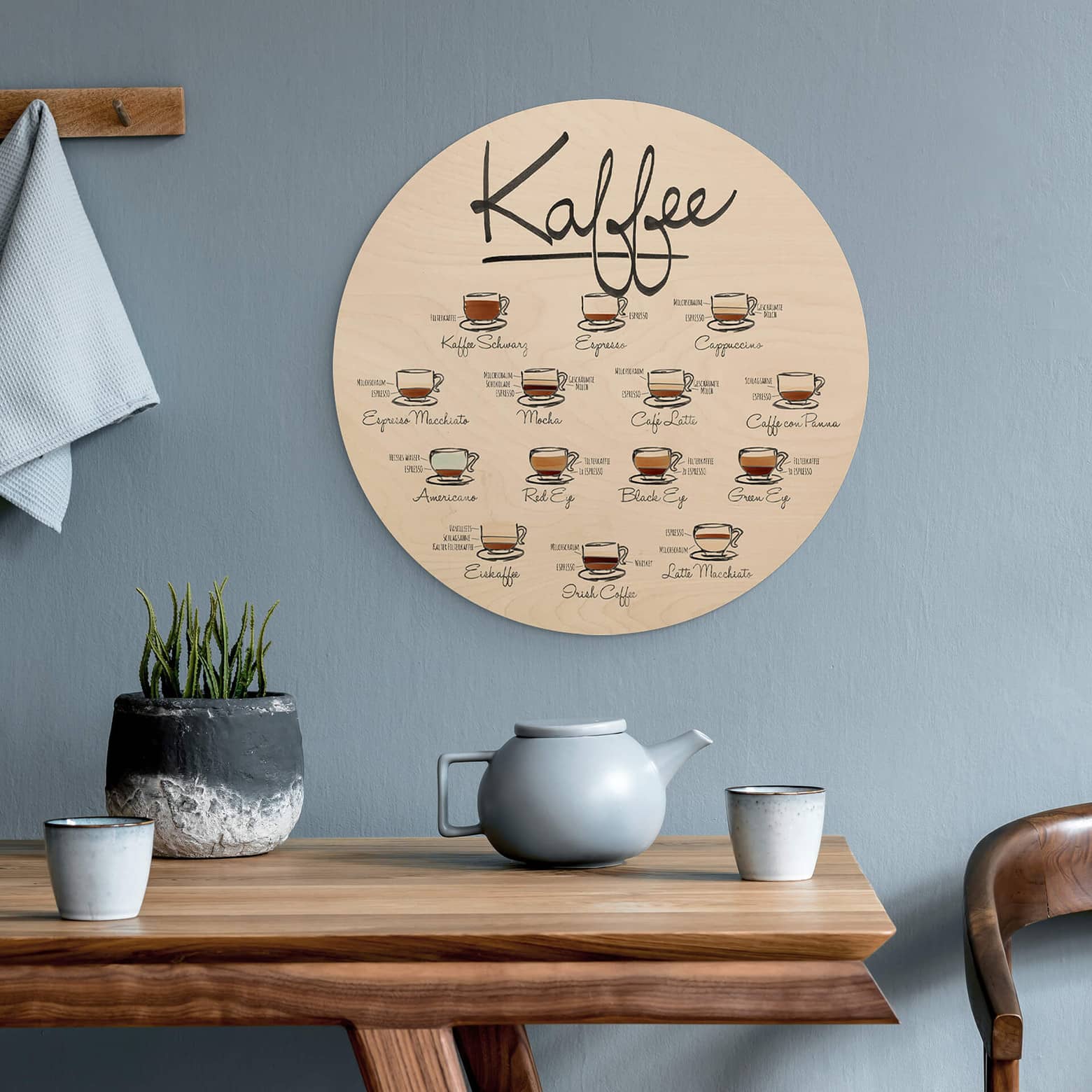 Holzbild Kaffeesorten - Rund | wall-art.de