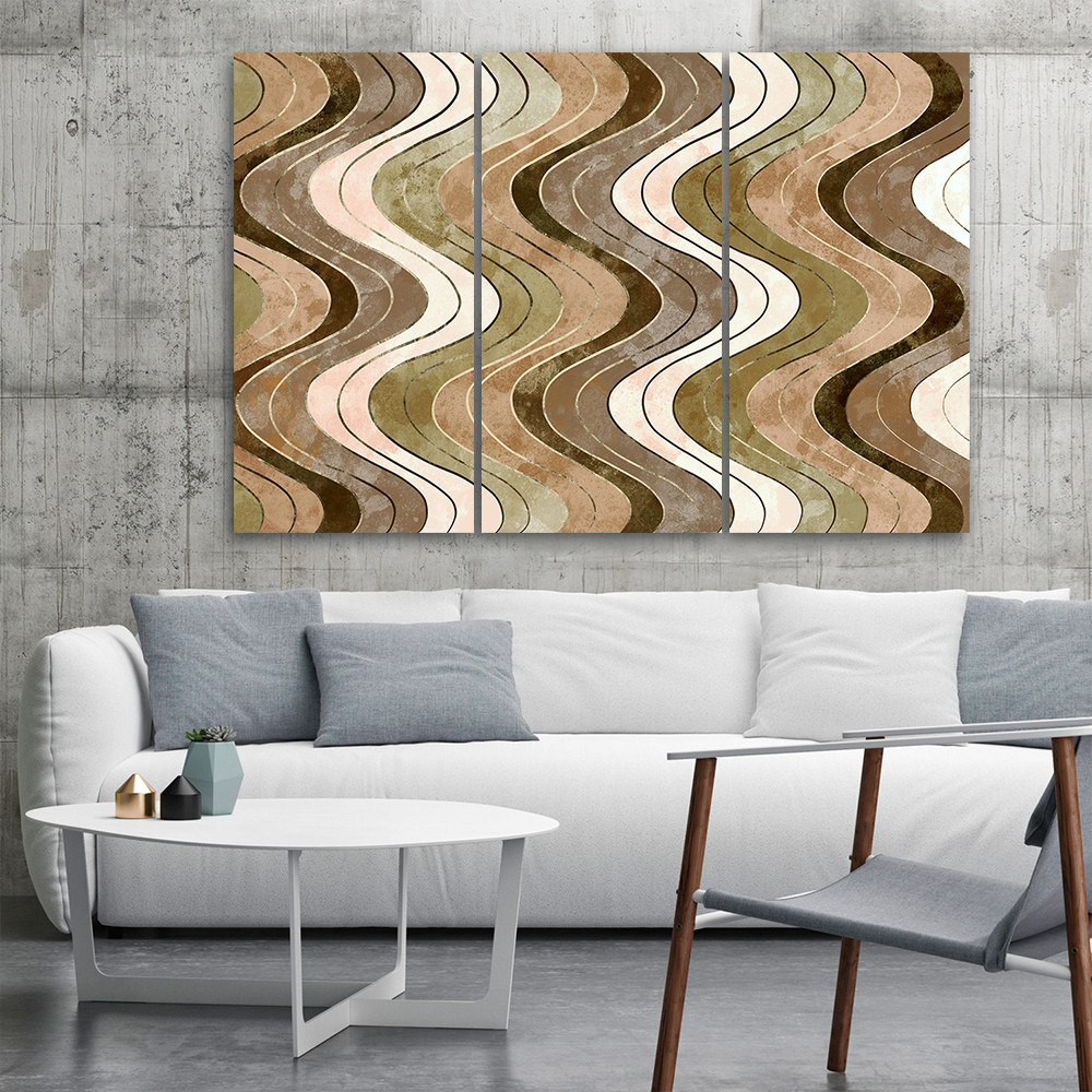 3 stykke lærredstryk Lodrette bølgede linjer | wall-art.dk