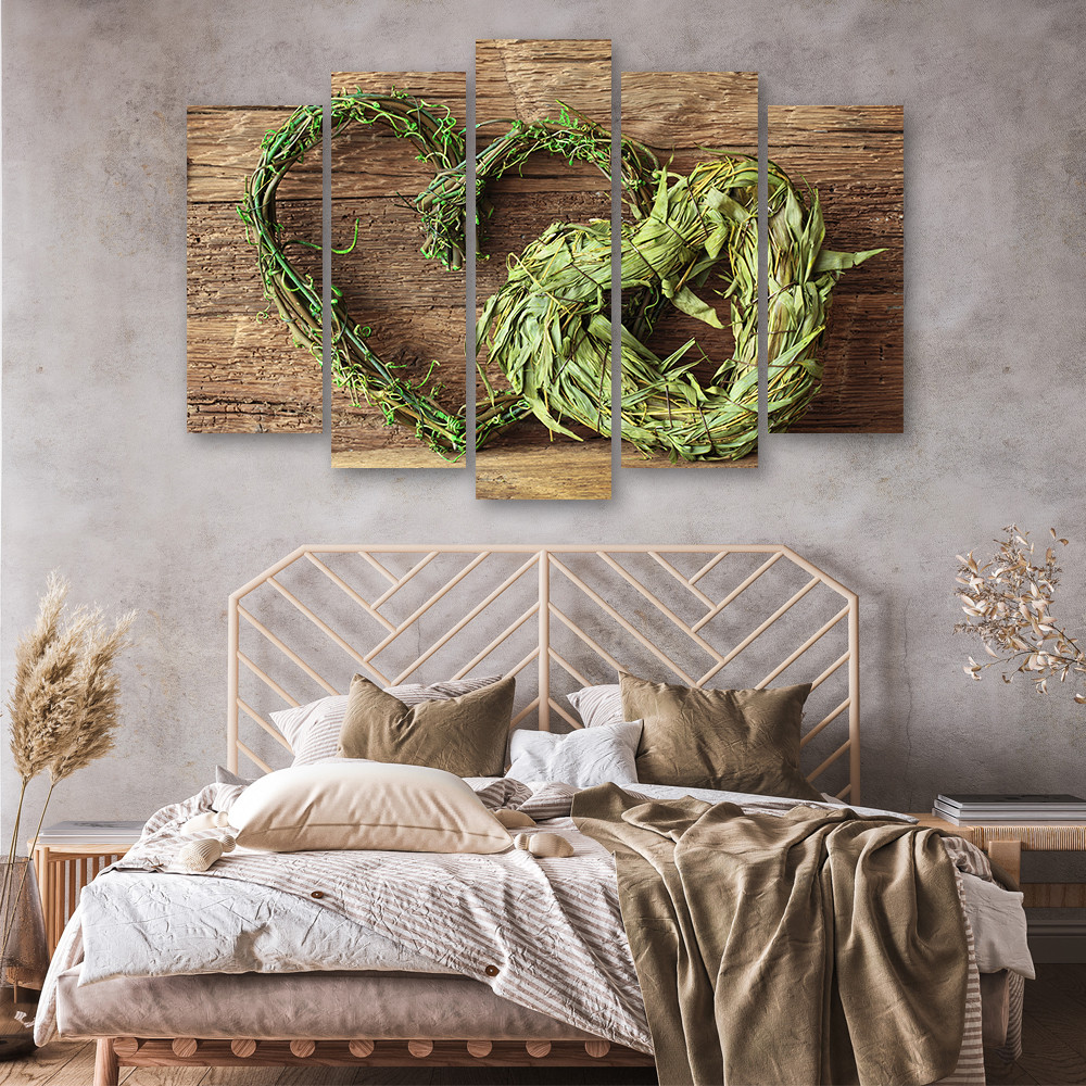 5 stykke lærred print Hjerte træ urter Grøn | wall-art.dk