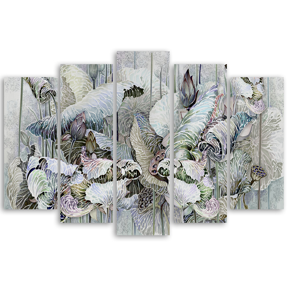 5 stykke lærredstryk, Saint Lotus-blomster | wall-art.dk