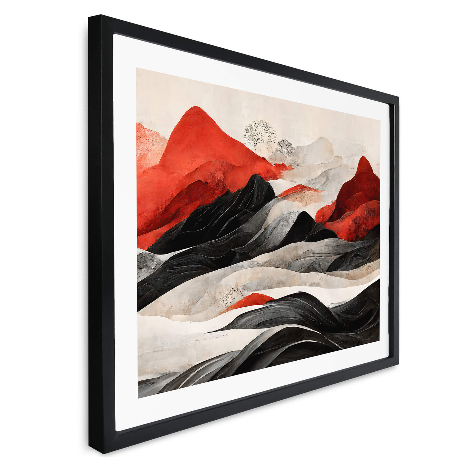 Poster Treechild - Rote Berge im Japandi Stil | wall-art.de