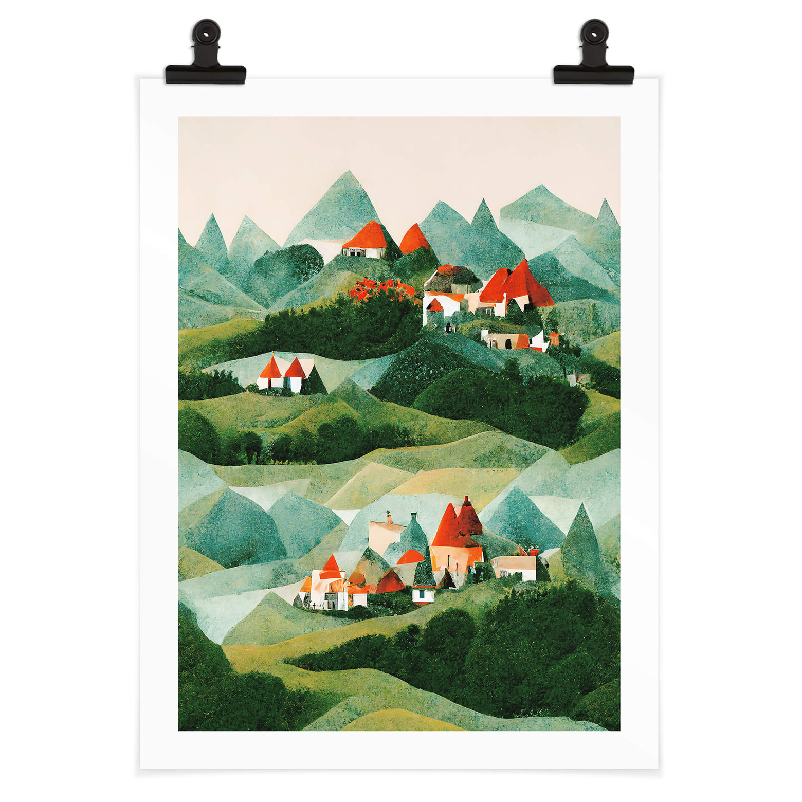 Poster Treechild - Petit village au milieu de collines verdoyantes ...