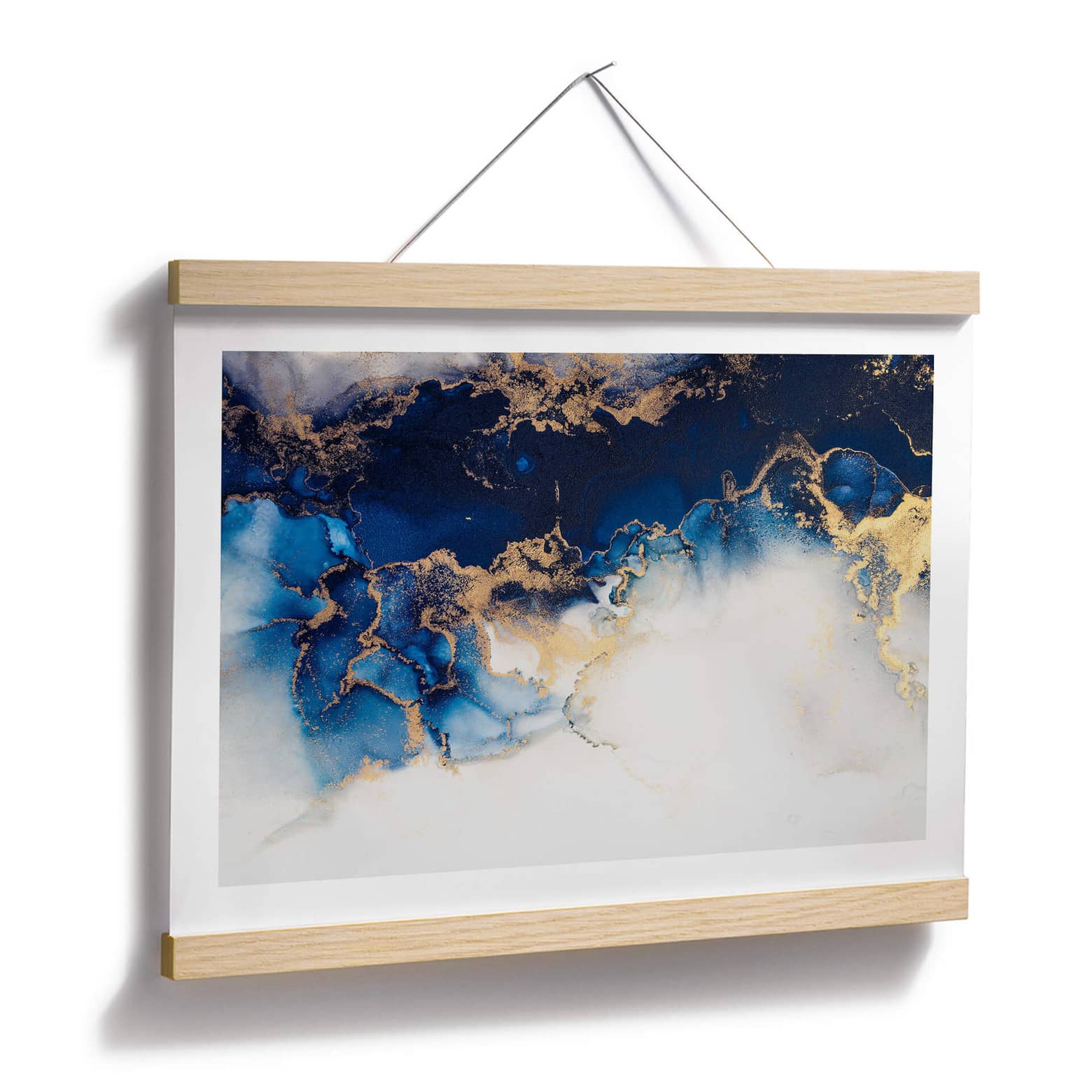 Poster Abstrakter Marmor mit Blau und Goldeffekt | wall-art.de