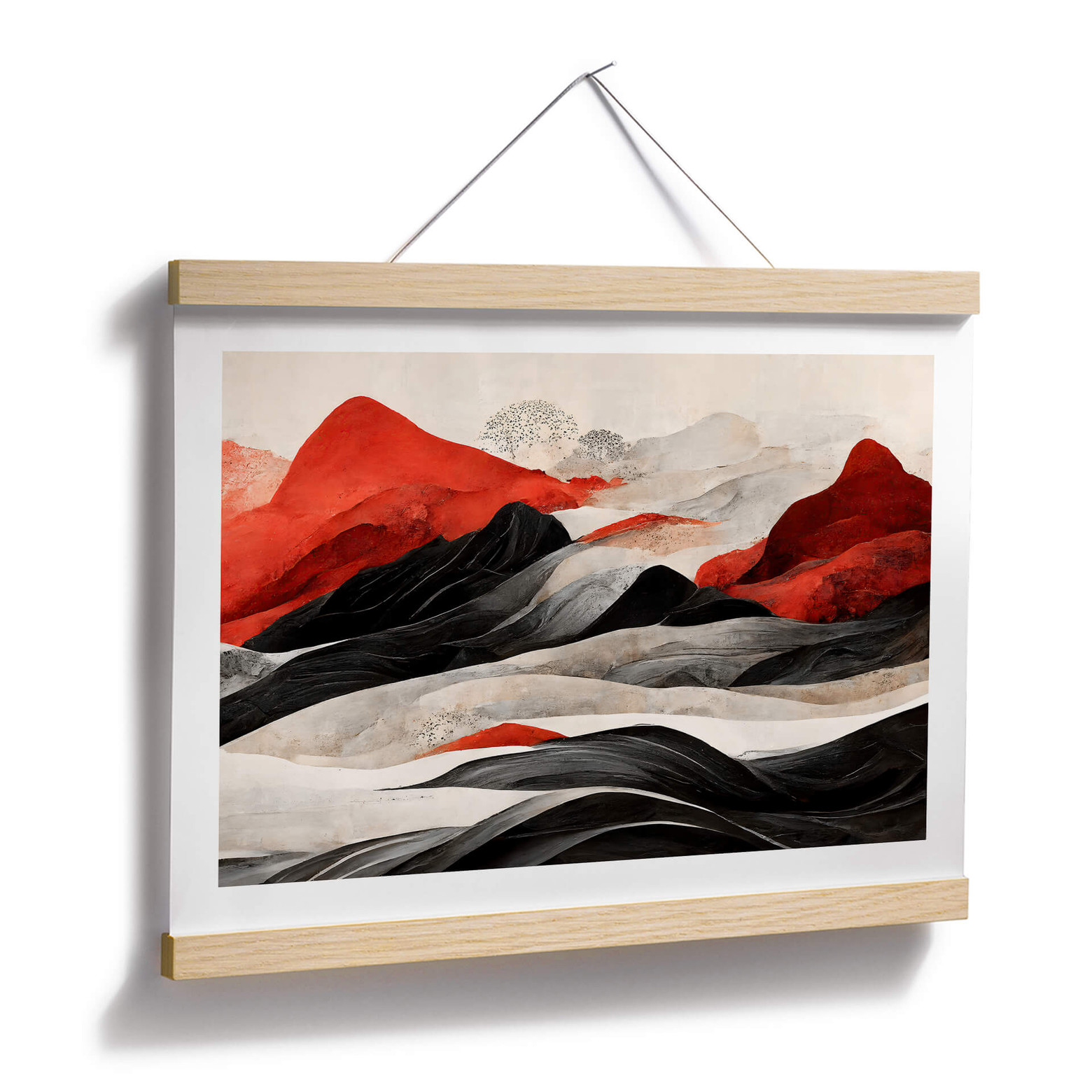 Poster Treechild - Rote Berge im Japandi Stil | wall-art.de