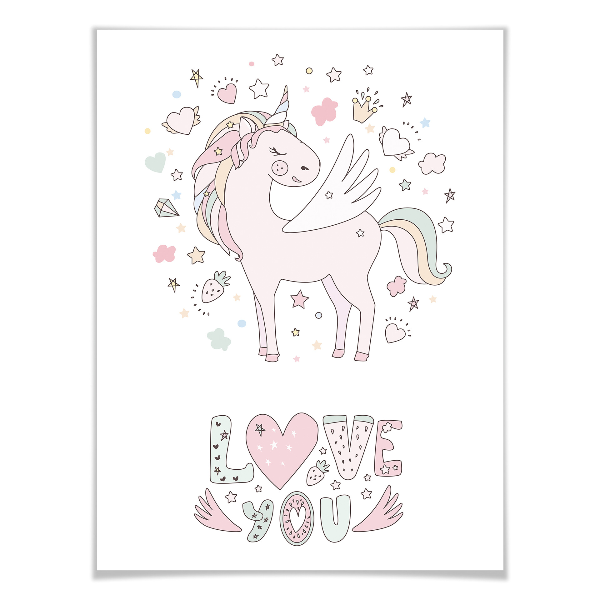 Poster Kvilis - Love you - Einhorn im Liebesglück | wall-art.de