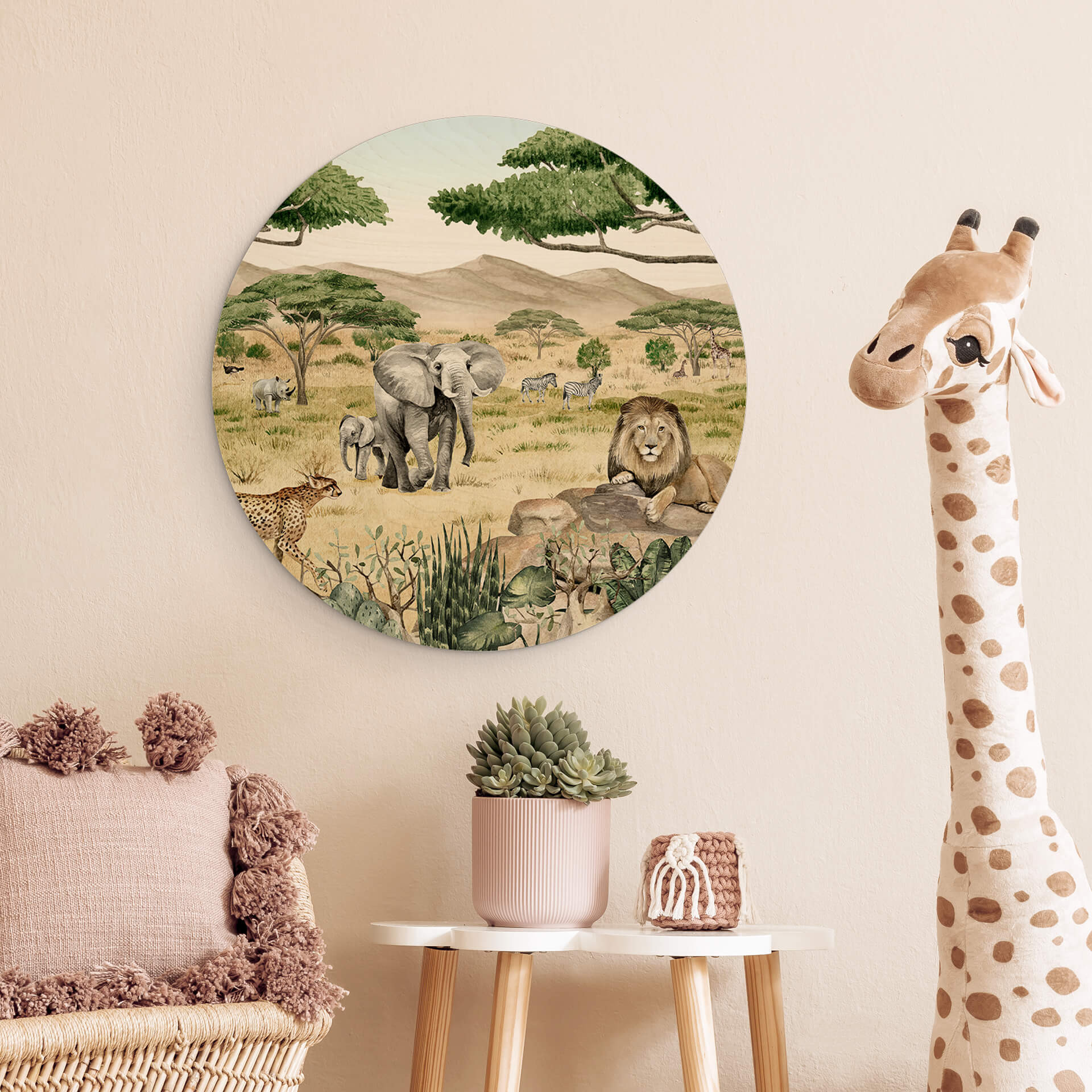 Holzbild Kikki Belle - Die Savanne - Rund | wall-art.de