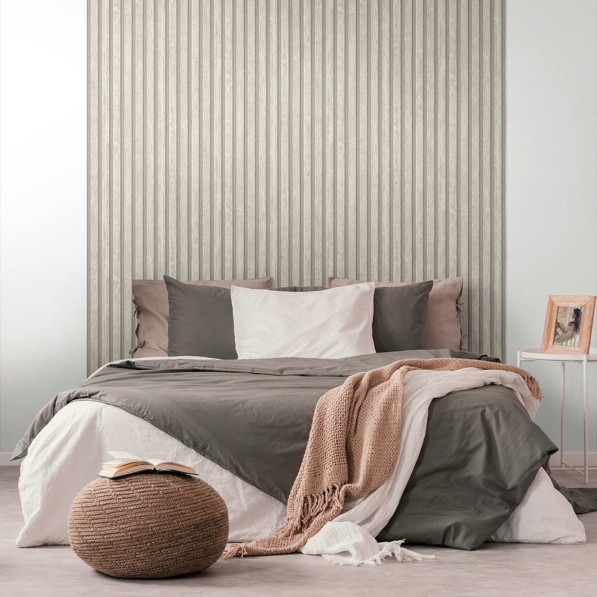 3D Lamellenlook Behang, Houtlook Vliesbehang van A.S. Creation, Grijs ...