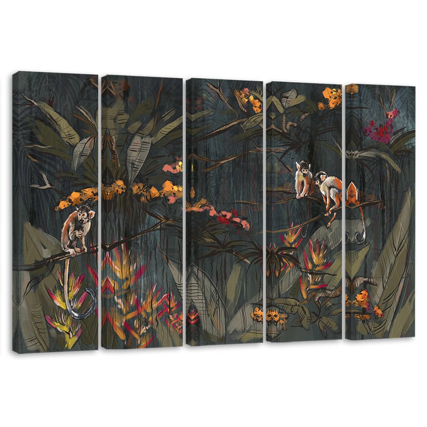 5 Piece Canvas Print, Monkeys in the Jungle | wall-art.com