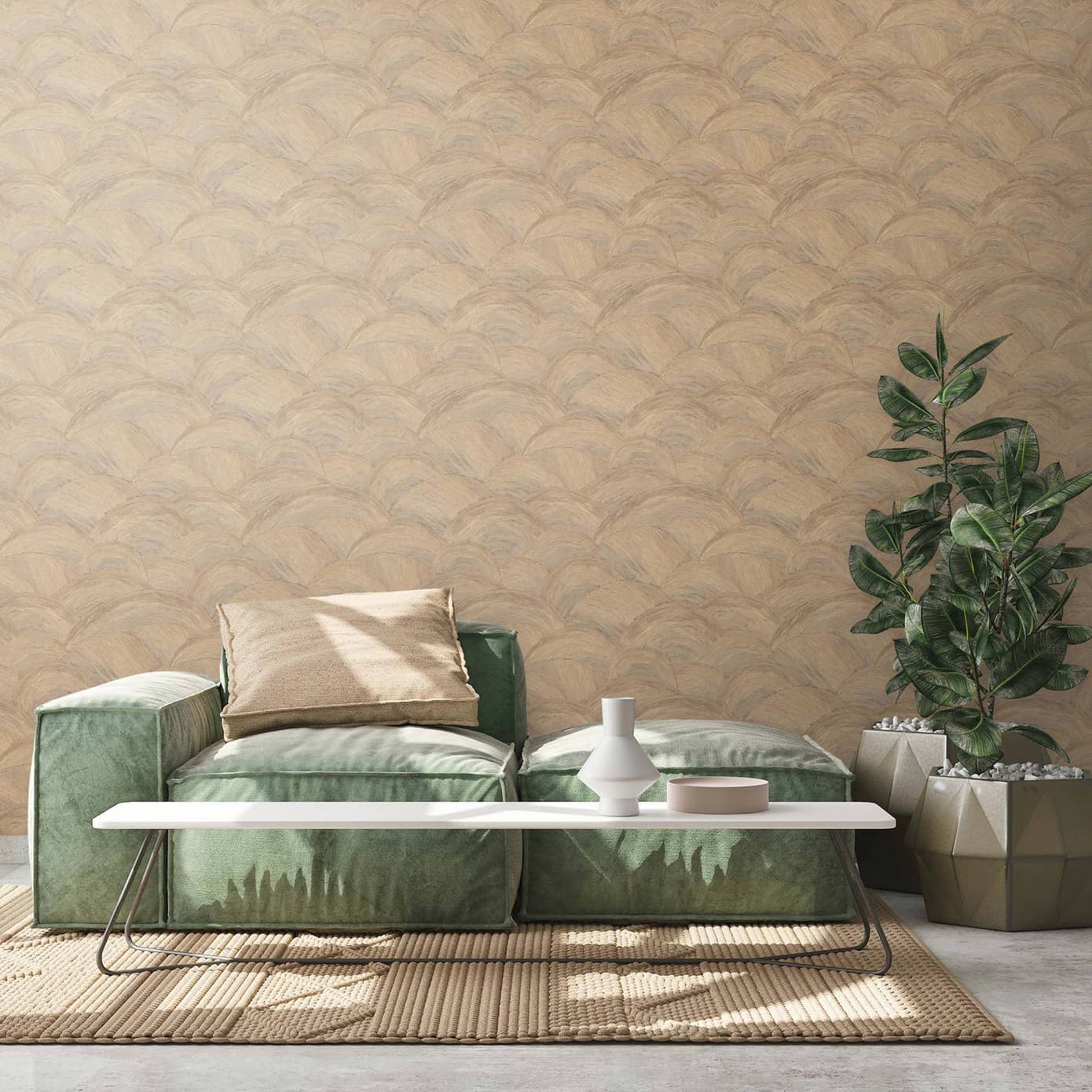 Tapete Wellenmuster Beige, Braun, Gold - moderne Mustertapete glänzend ...