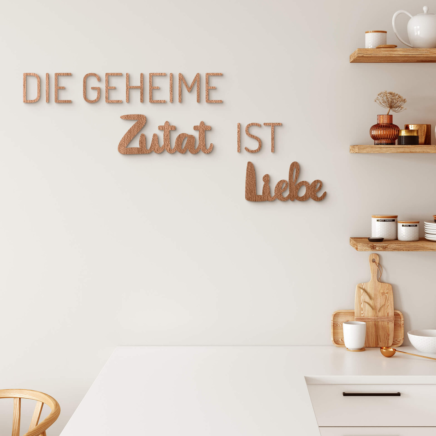 Holz Küchenspruch Die geheime Zutat ist Liebe - Mahagoniholz | wall-art.de