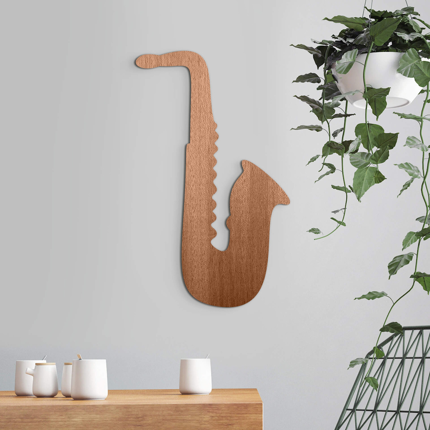 Décoration en bois placage acajou - Saxophone | wall-art.fr