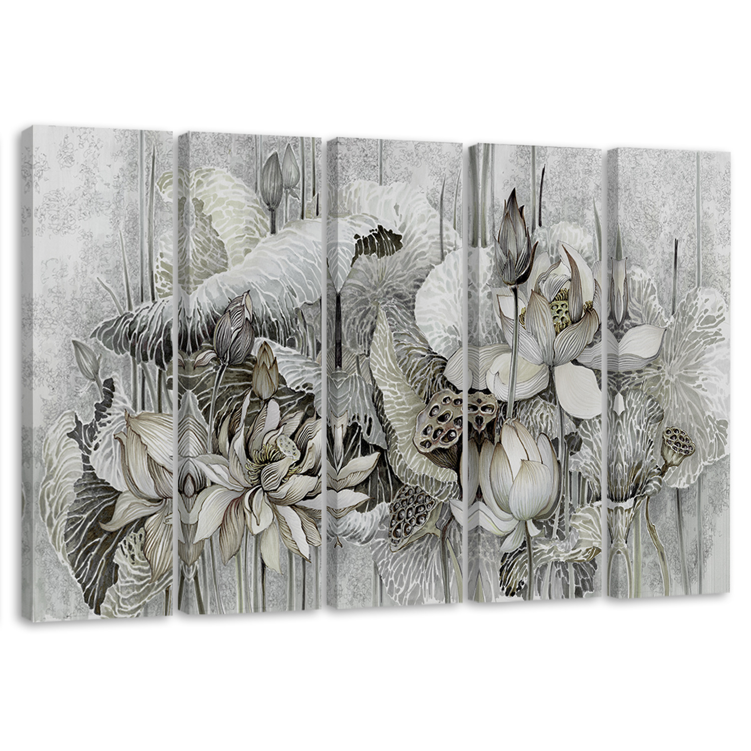 5 stykke lærredstryk, Saint Lotus-blomster | wall-art.dk