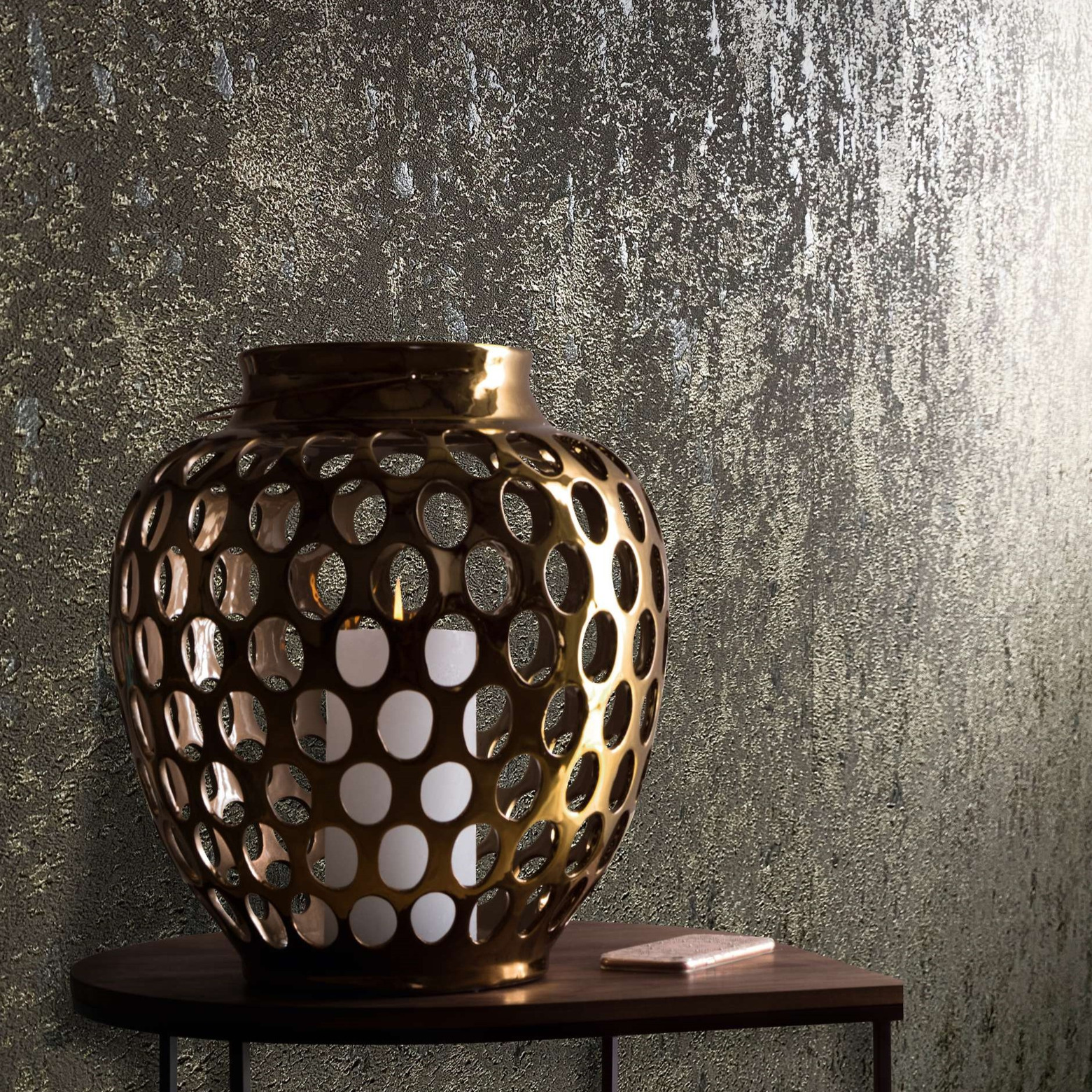 Tekstureret non-woven tapet brun, guld | wall-art.dk