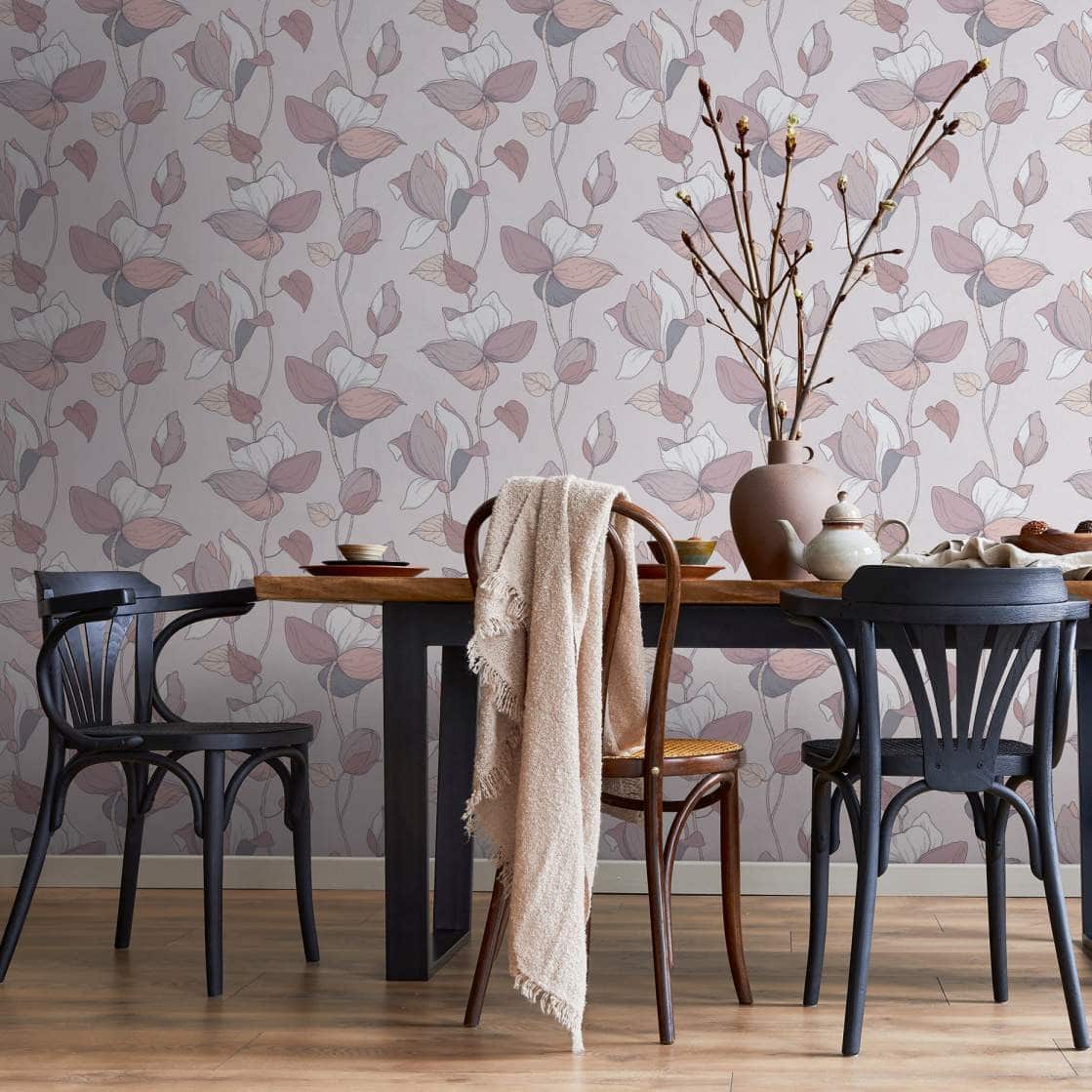 Papier peint à motifs, papier peint intissé à motifs floraux Flora gris ...