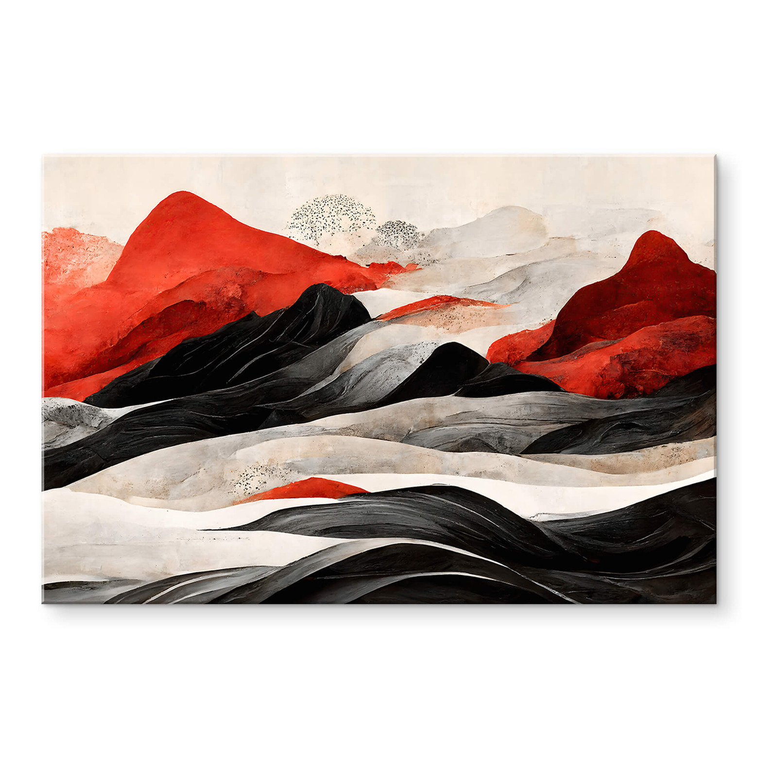 Acrylglasbild Treechild - Rote Berge im Japandi Stil | wall-art.de