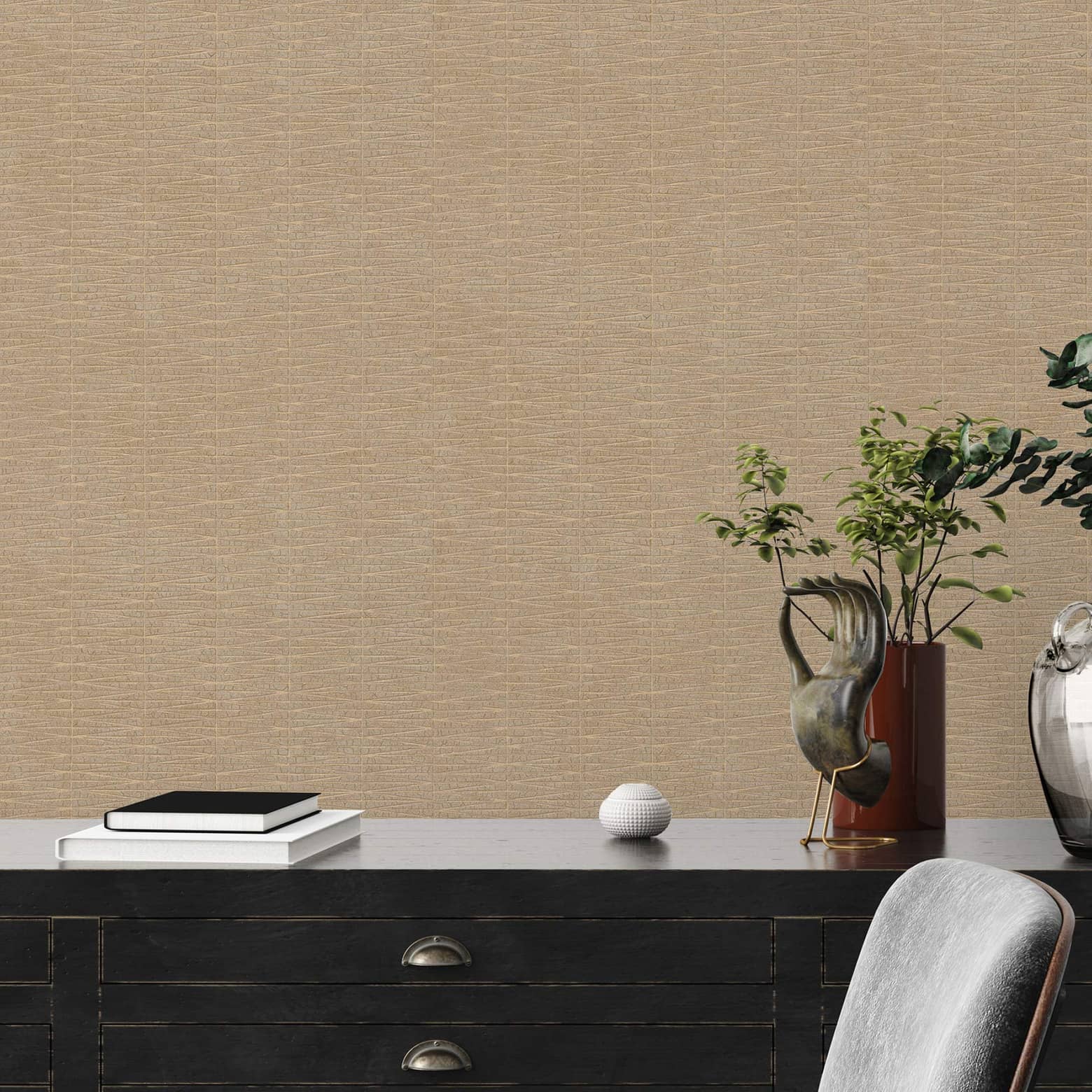 Brun tekstureret tapet med metallisk mønster non-woven tapet mat og ...