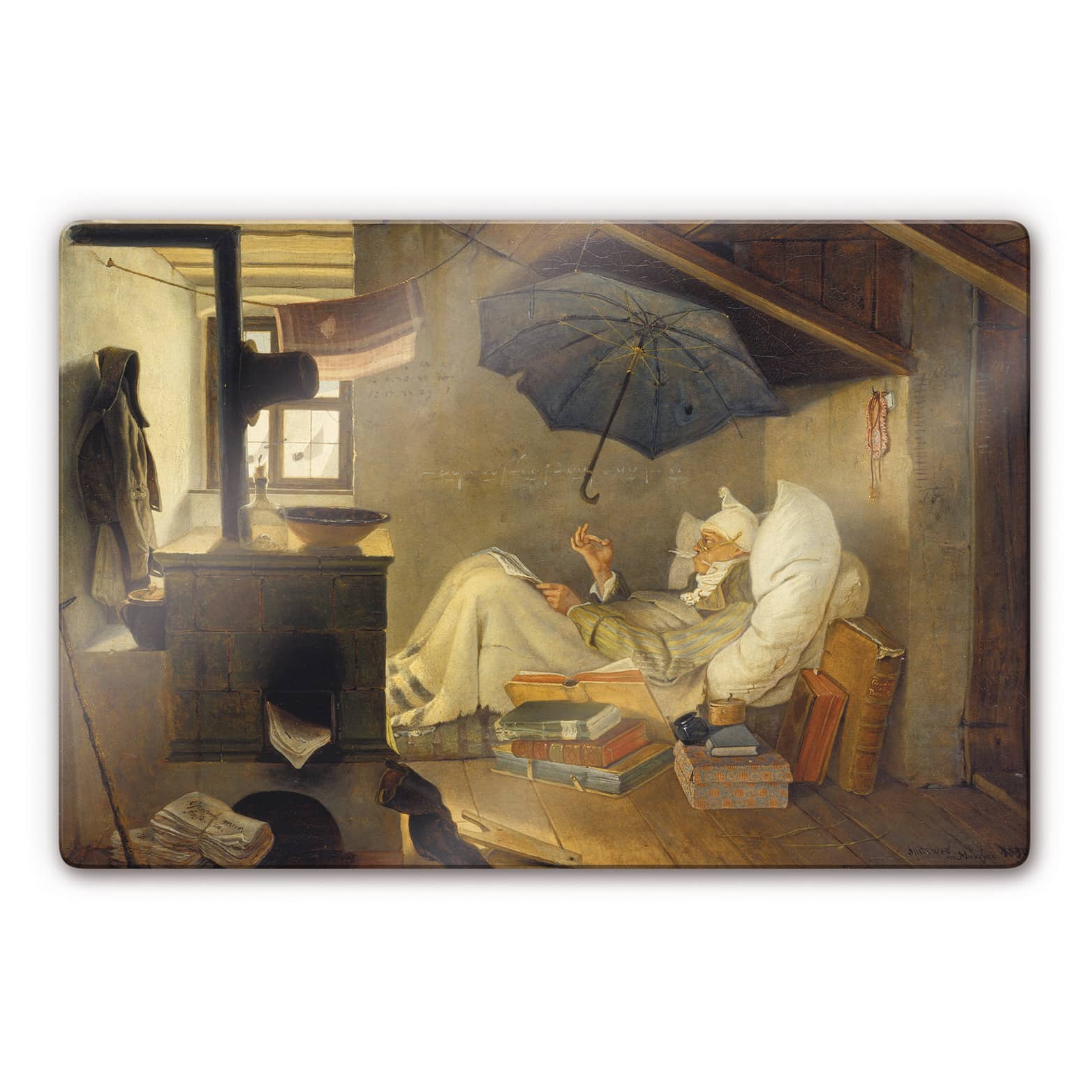 Carl Spitzweg - The Poor Poet Glass art | wall-art.com