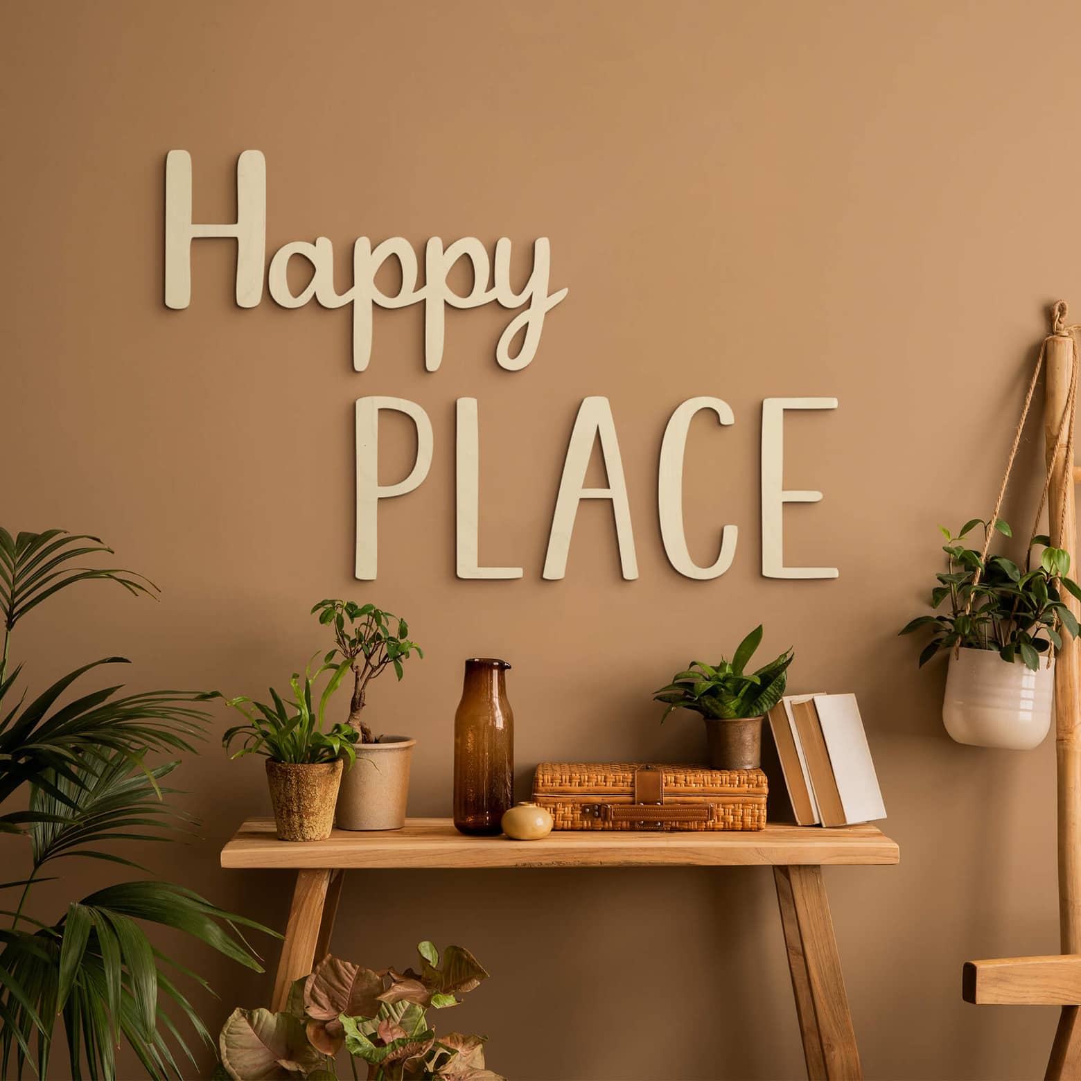 Decoro in legno Happy Place | wall-art.it