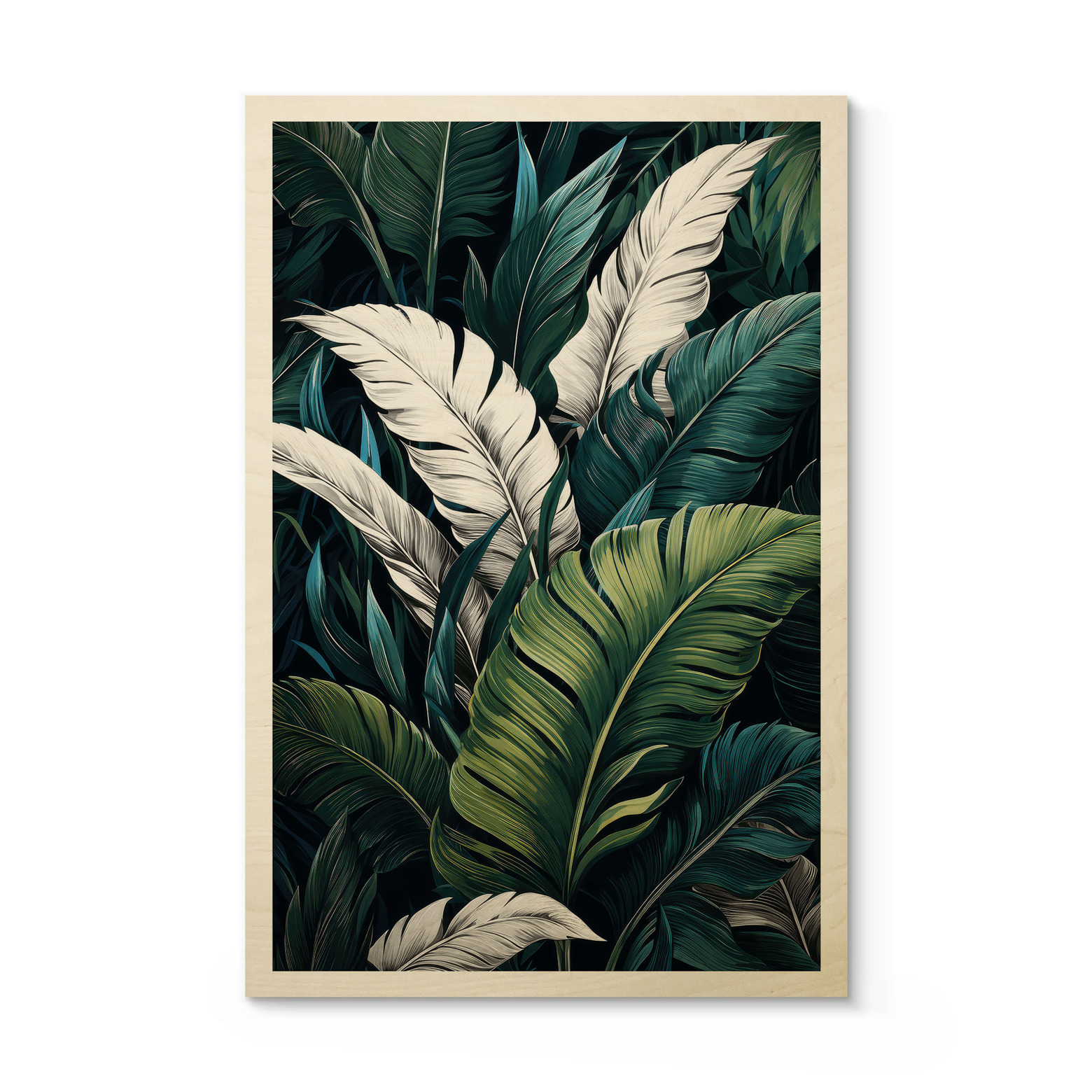 Houten Poster Kleurrijke palmbladeren - Jaszke | wall-art.nl