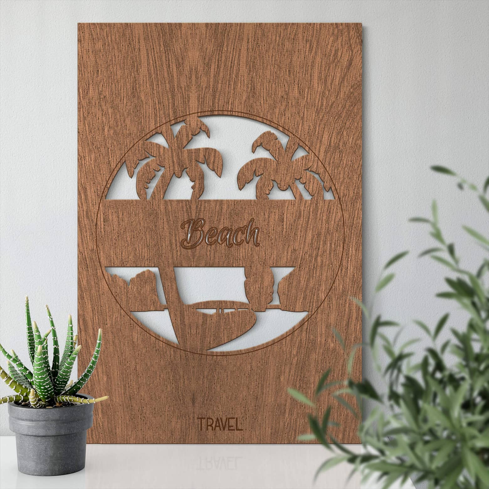 Décoration en bois - Travel Beach - Placage d'acajou | wall-art.fr