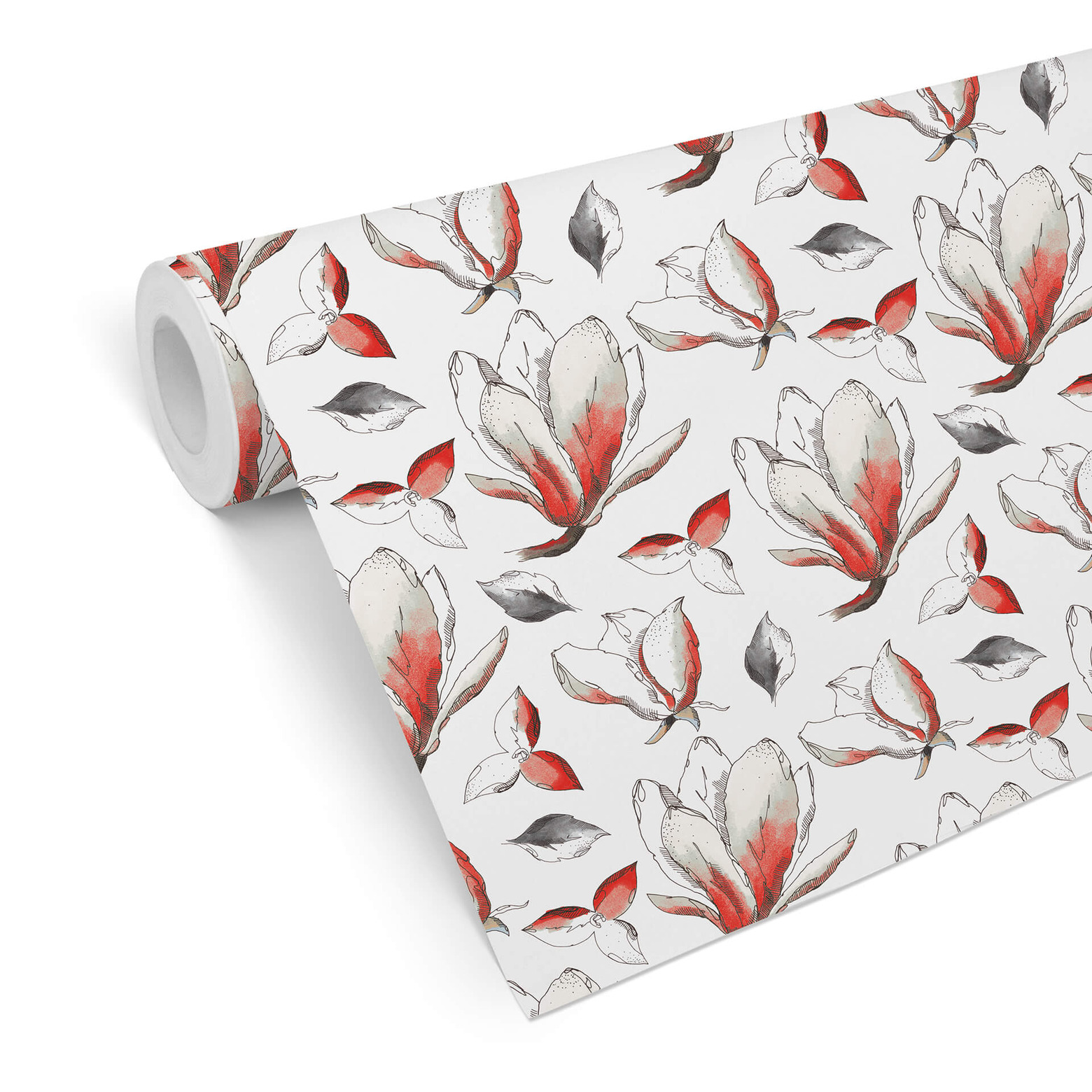 Patterned Wallpaper Illustrated Flowers – red | wall-art.com
