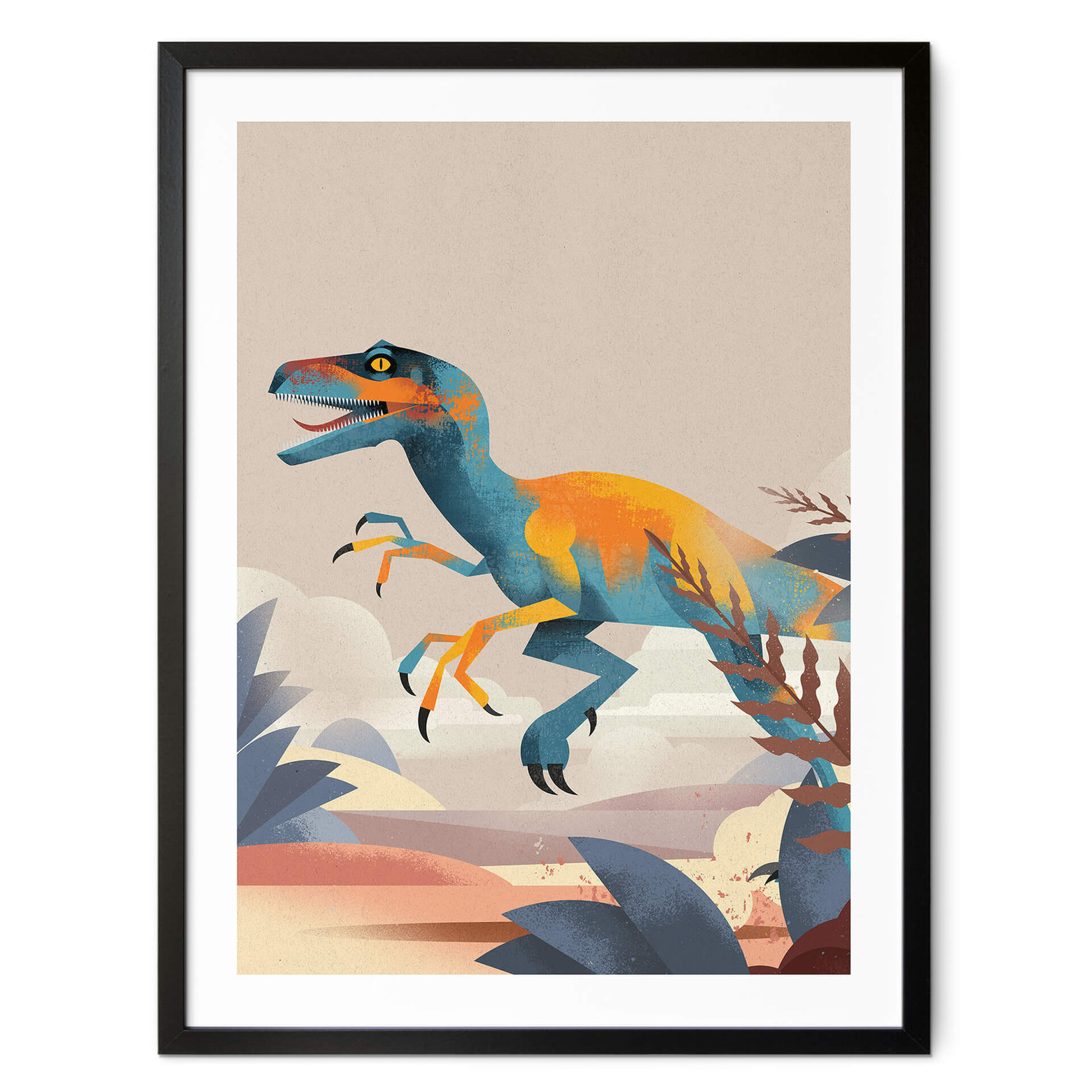 Kinder-Poster Dinosaurier - Velociraptor - Braun | wall-art.de