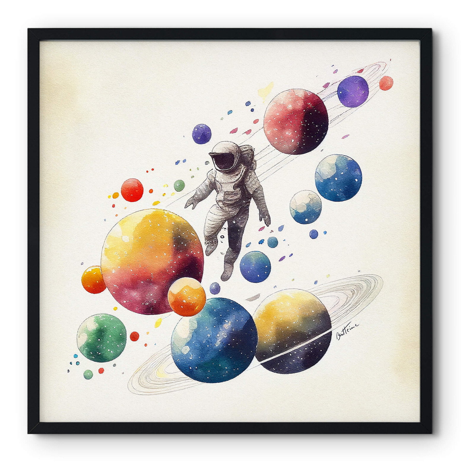 Poster Heine - Astronaut mit Planeten - Astro Cruise | wall-art.de