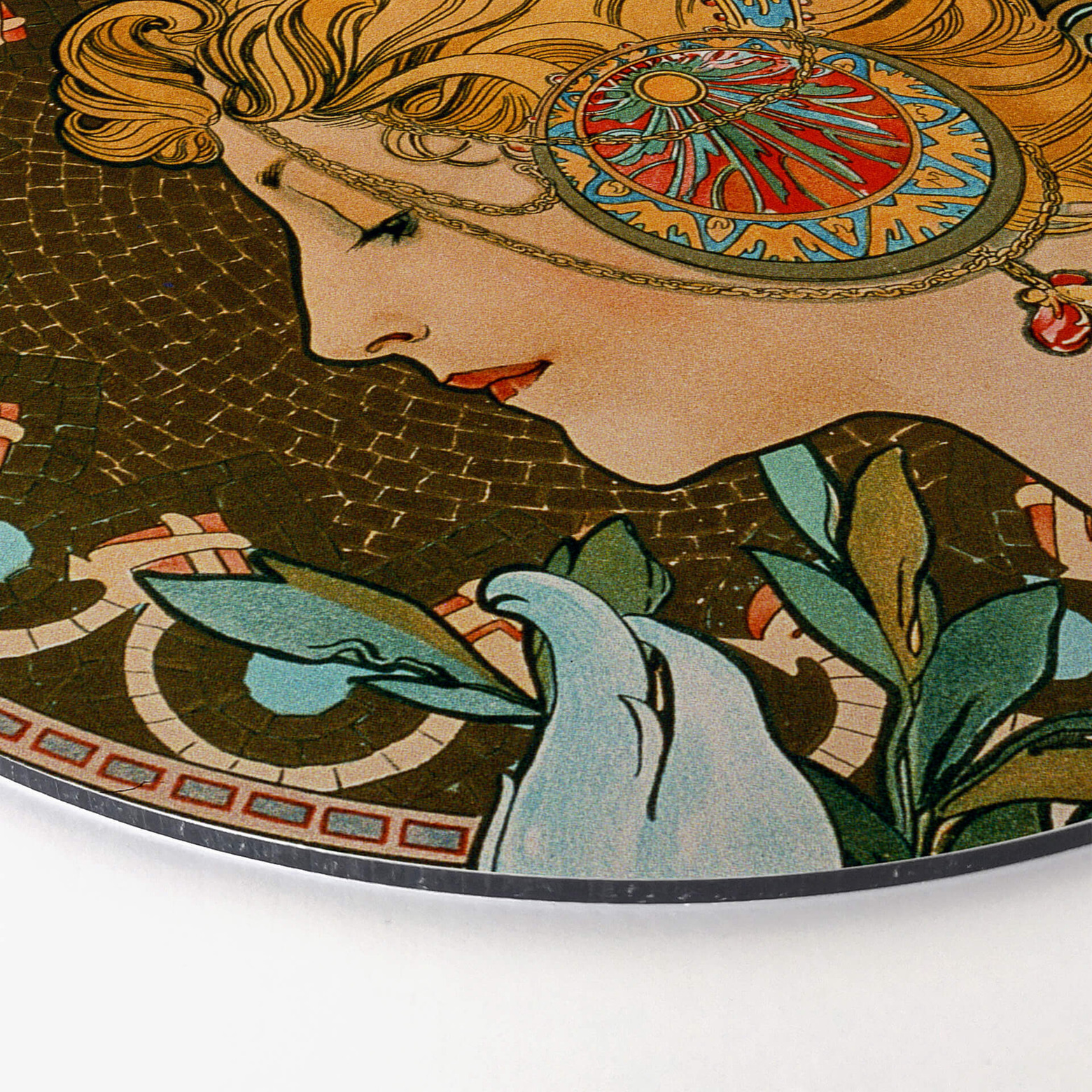 Alu-Dibond Mucha - Die Feder - Rund | wall-art.de