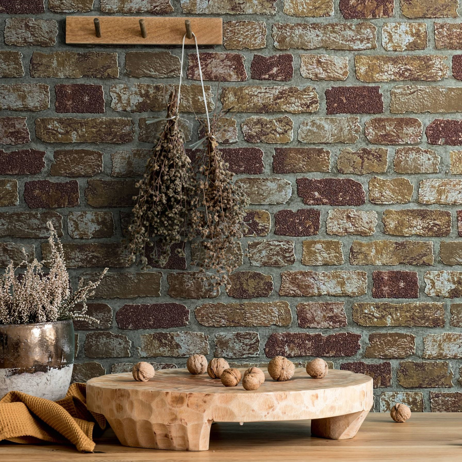 Sten-effekt tapet, non-woven brun, beige | wall-art.dk