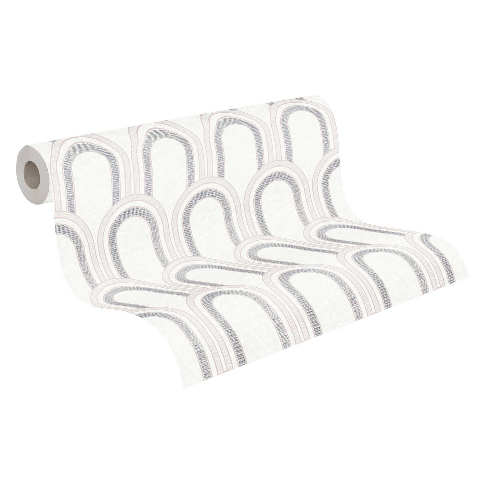 Mønstret tapet med buer i art deco-stil hvid sølv - grafisk tapet i ...