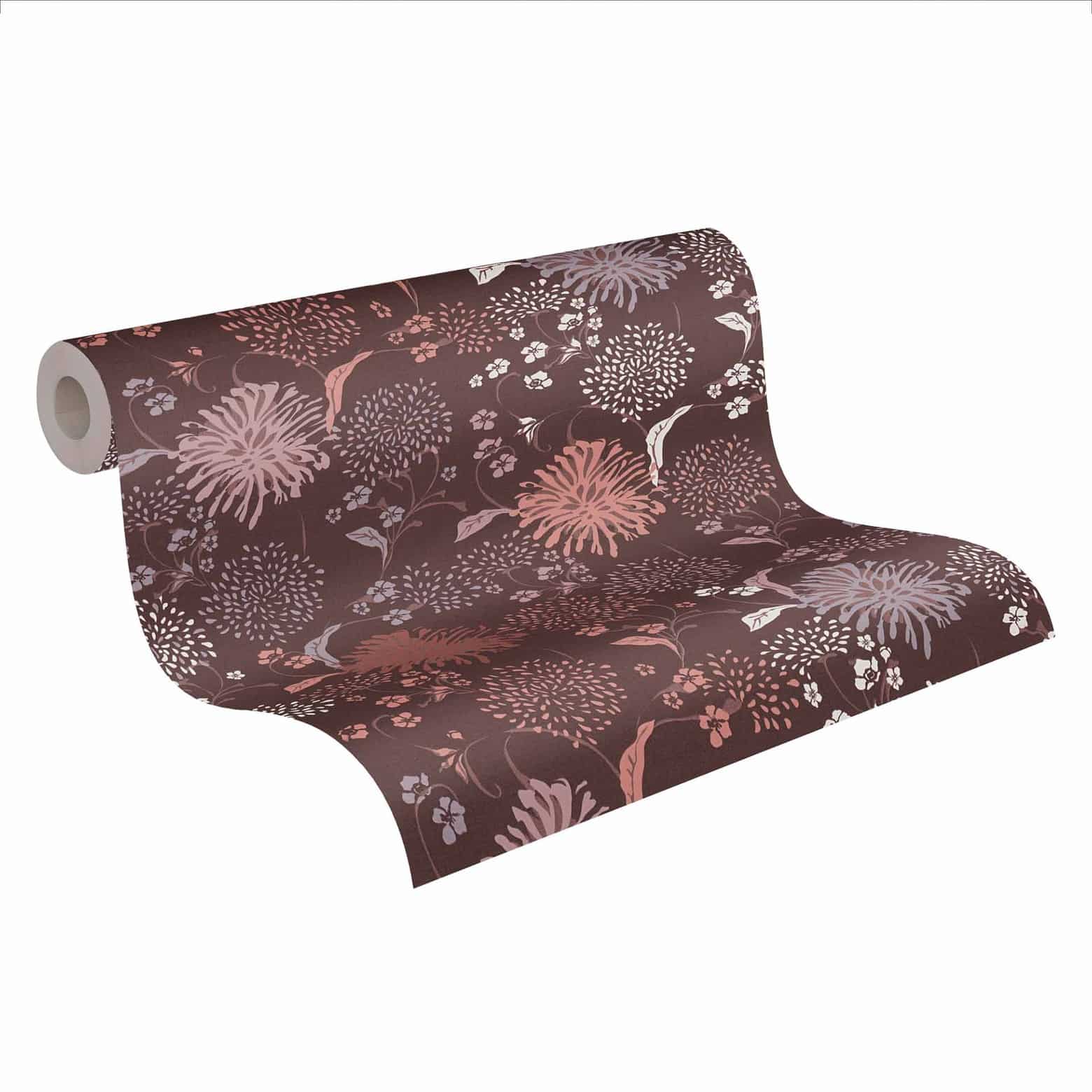 vliesbehang bloem rood paars - bloemen behang bladeren - abstract ...