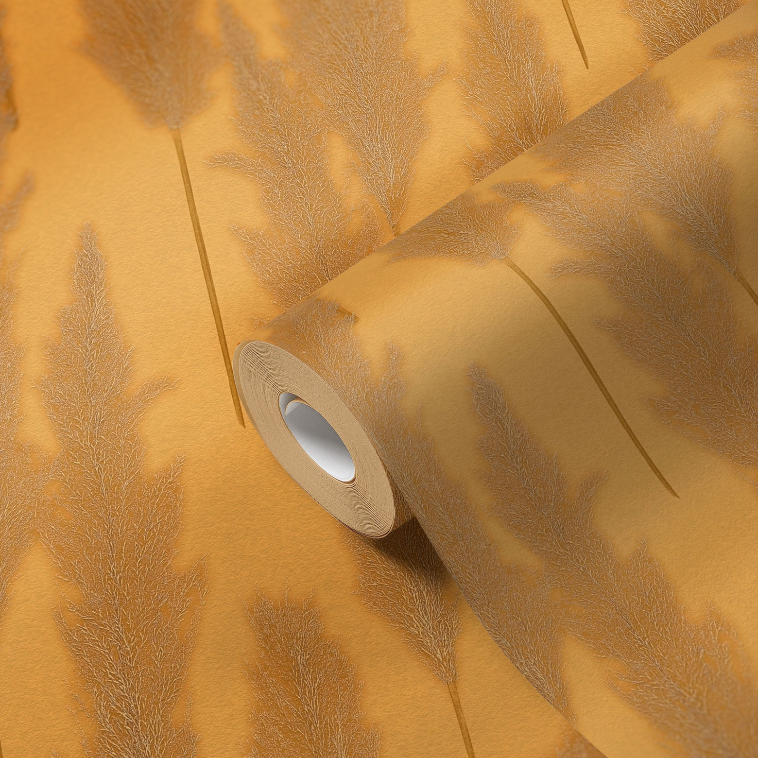 Hygge tapet med pampasgræs mønster i gul non-woven tapet mat ...