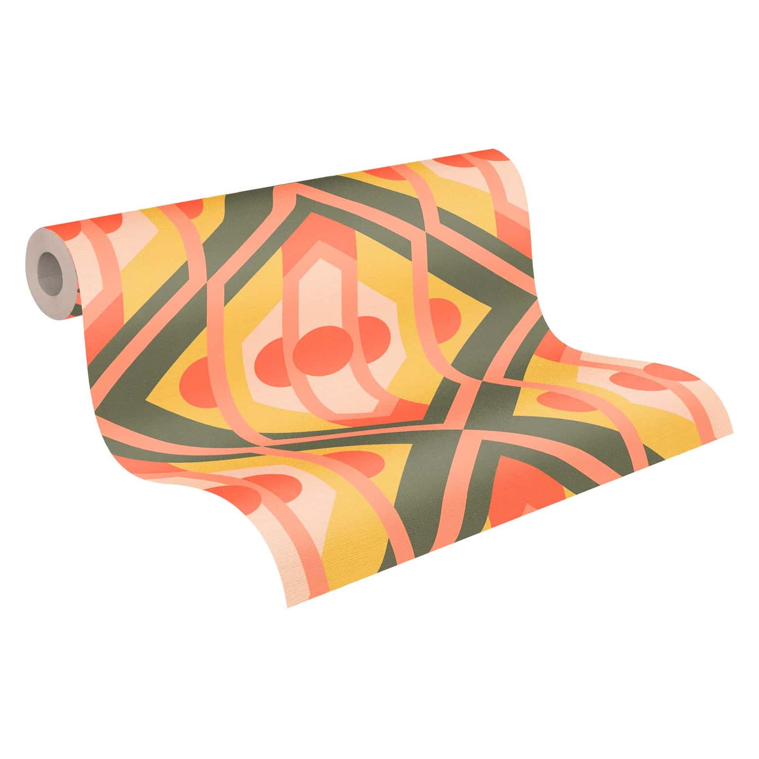 vliesbehang retro style groen oranje - abstract patroon behang ...