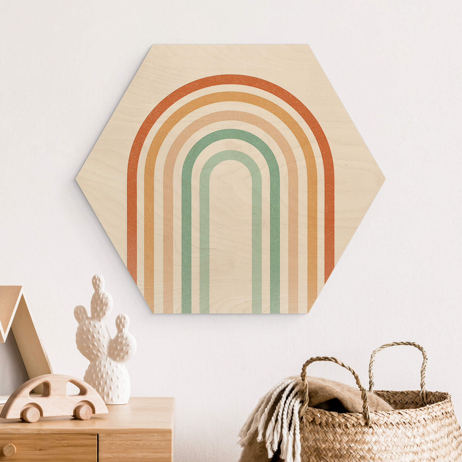 Hexagon Hout Boho Rainbows | wall-art.nl