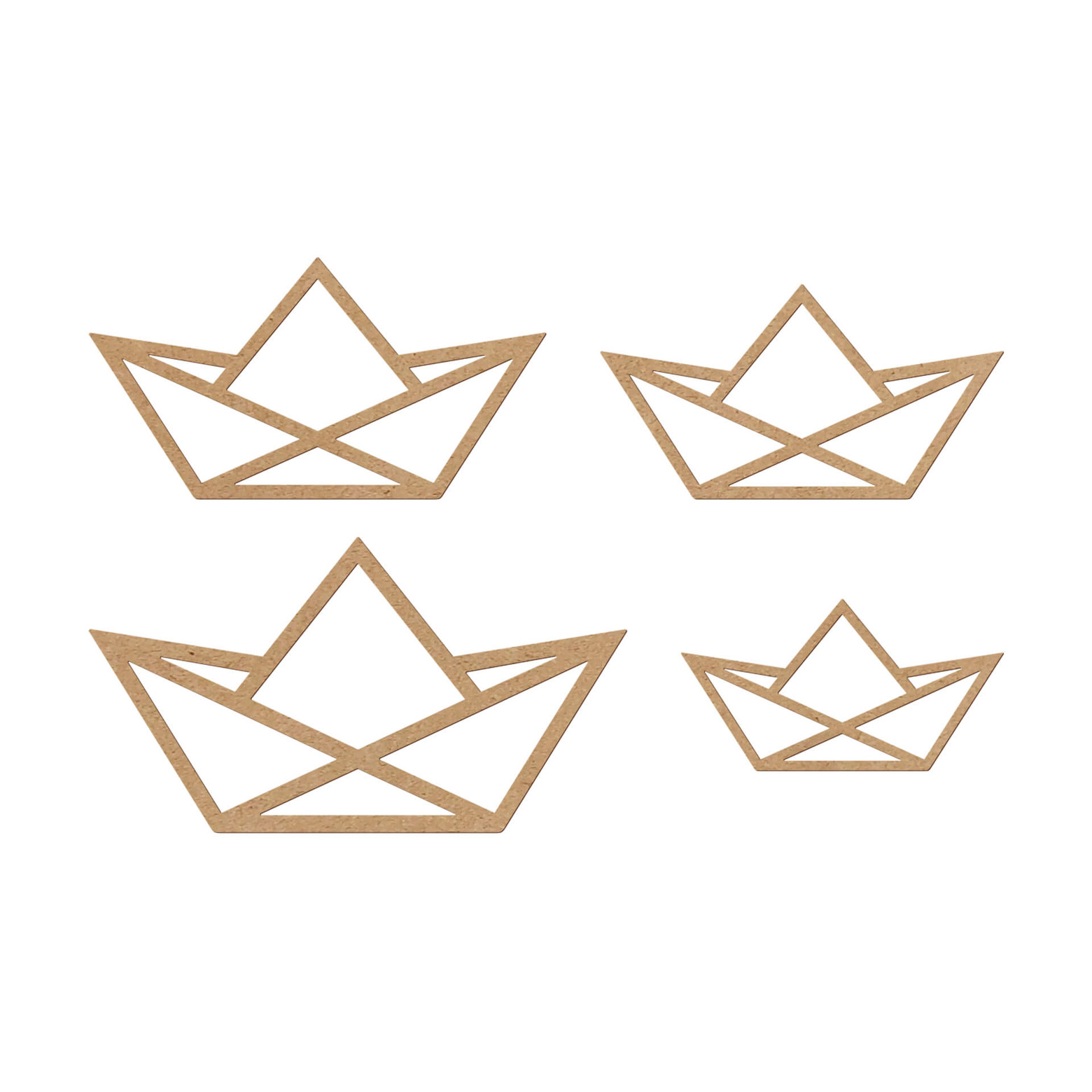 MDF Decoratie Naturel Bootjes (4-delig) | wall-art.nl