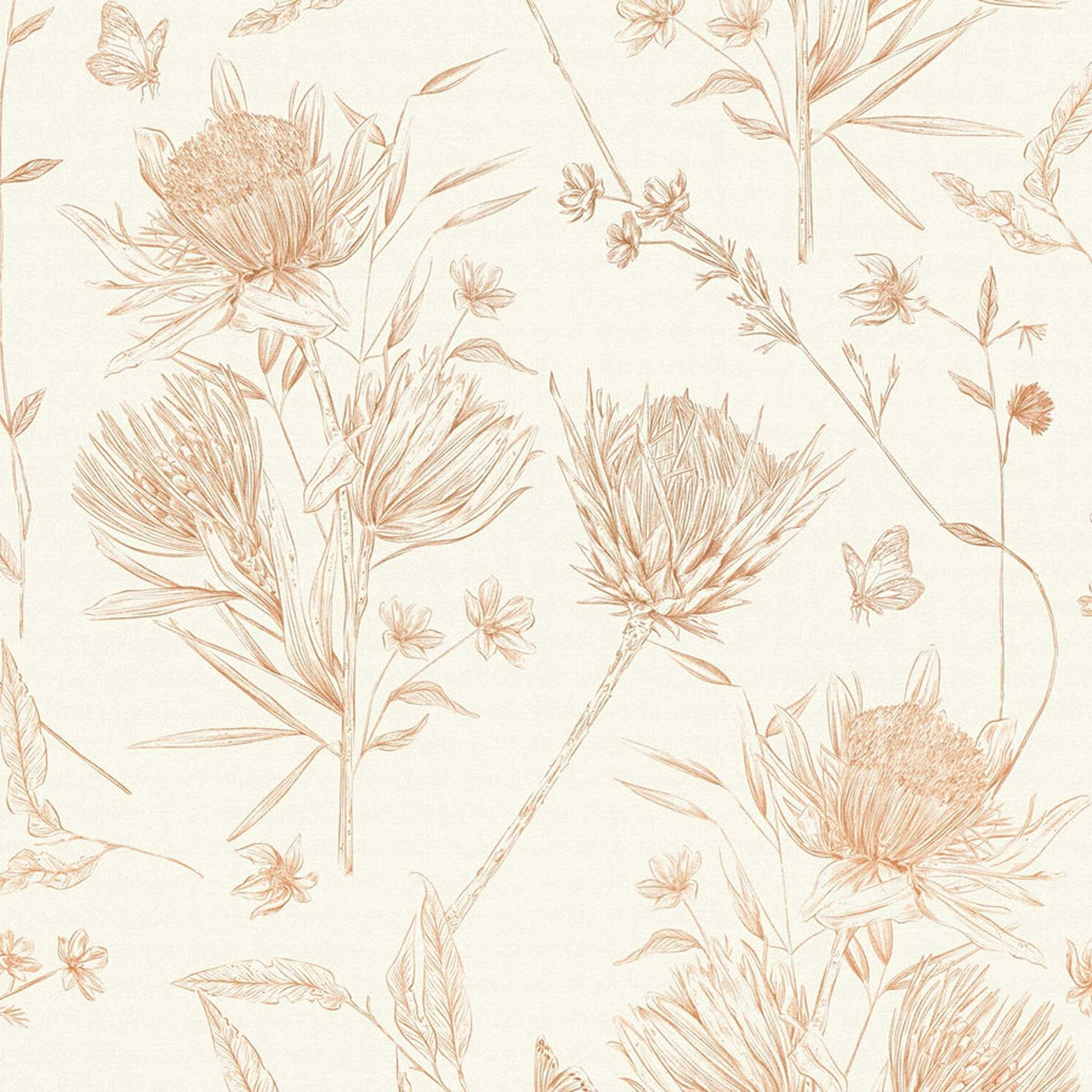 tapet med tegnede blomster hvid beige - non-woven tapet blomstret med ...