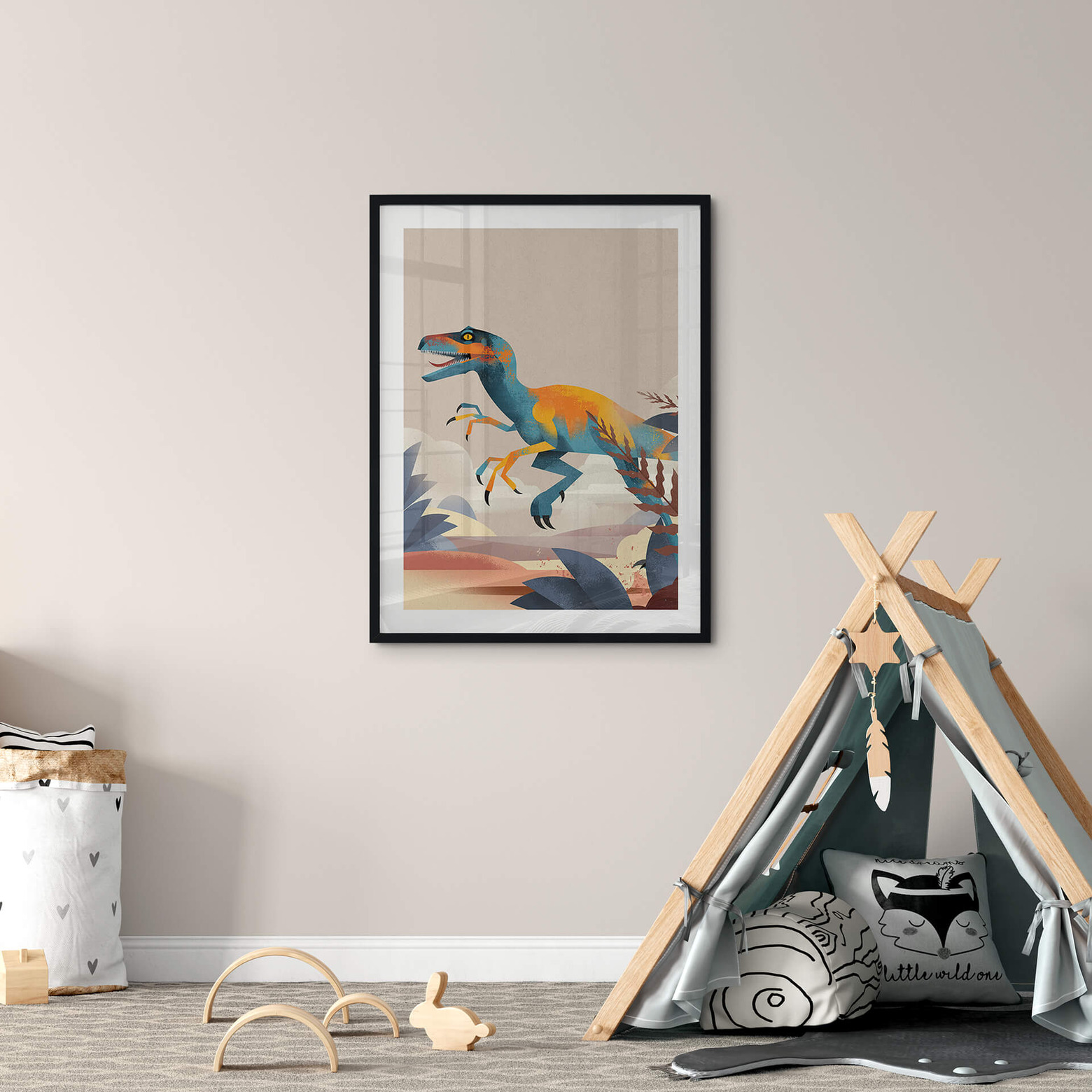 Kinder-Poster Dinosaurier - Velociraptor - Braun | wall-art.de