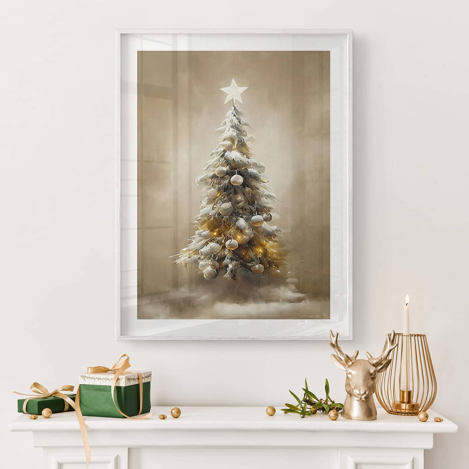 Poster Sapin de Noël doré - Treechild | wall-art.fr