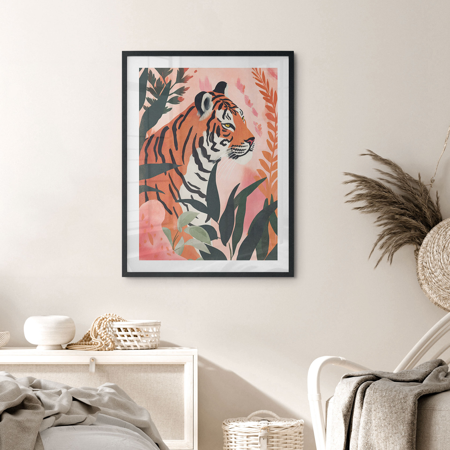 Poster Tiger im rosa Dschungel - Treechild | wall-art.de