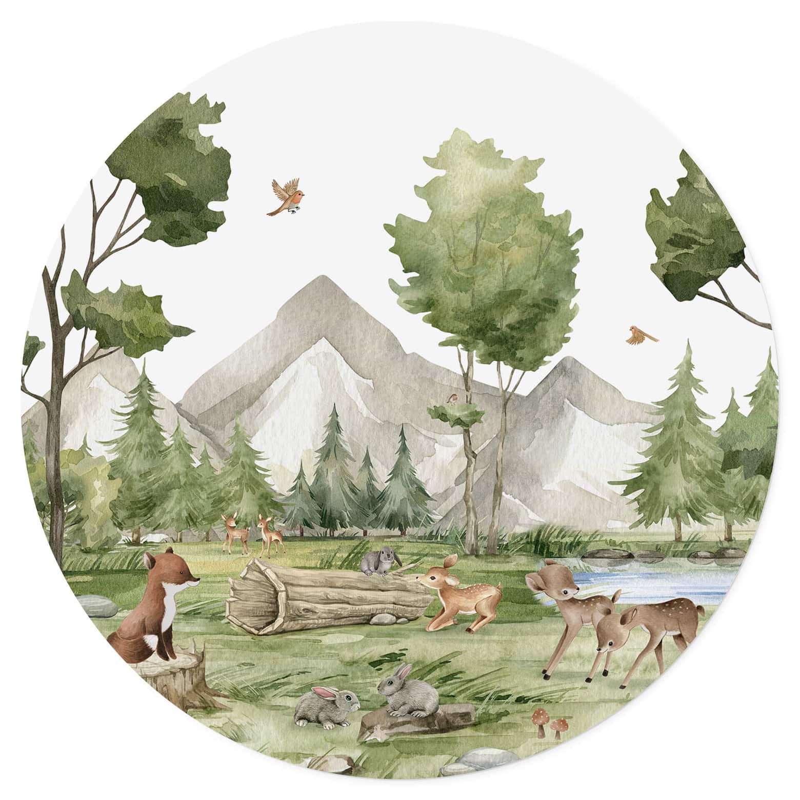 Kinderzimmer Wandtattoo Oliver Robins - Niedliche Tiere im Wald - Rund ...