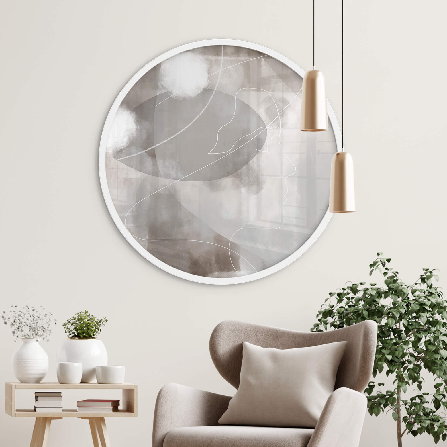 Poster 1X Studio - Line Art Frauen Portrait - Rund | wall-art.de