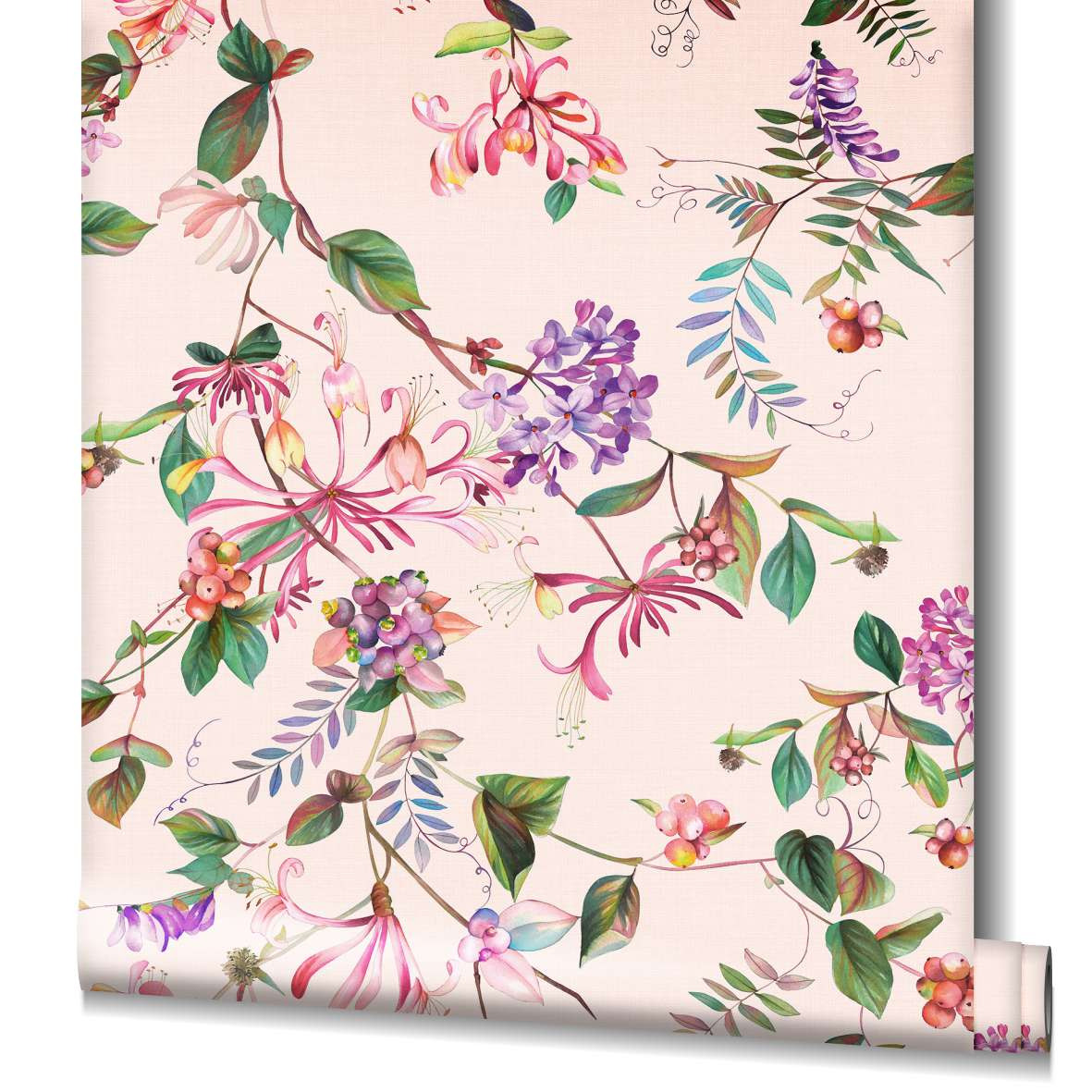 Behang, vlies bloemen behang Flora beige, roze | wall-art.nl