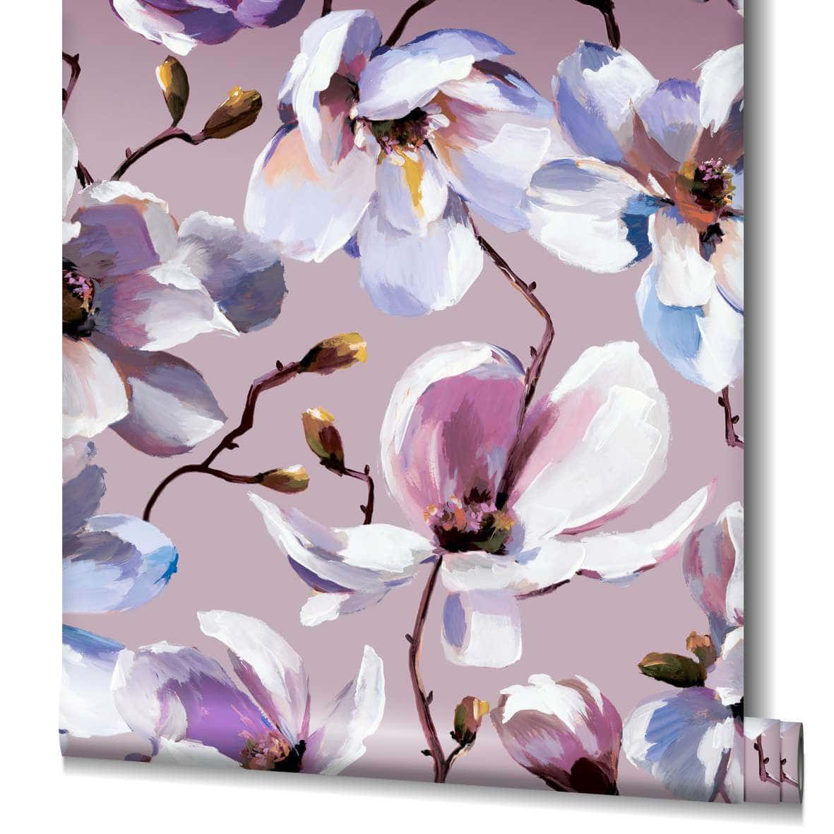 behang, vlies bloemen behang Flora roze, wit | wall-art.nl