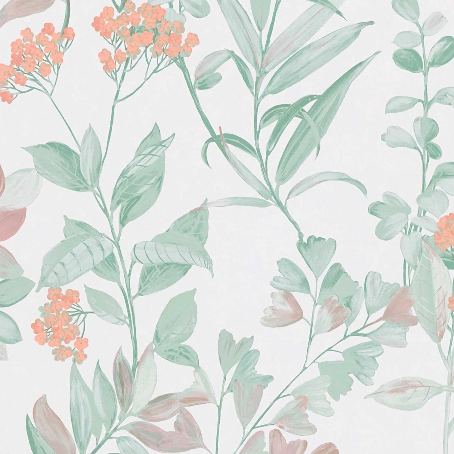 blomstertapet med blomster lysegrøn hvid - non-woven tapet blomst ...